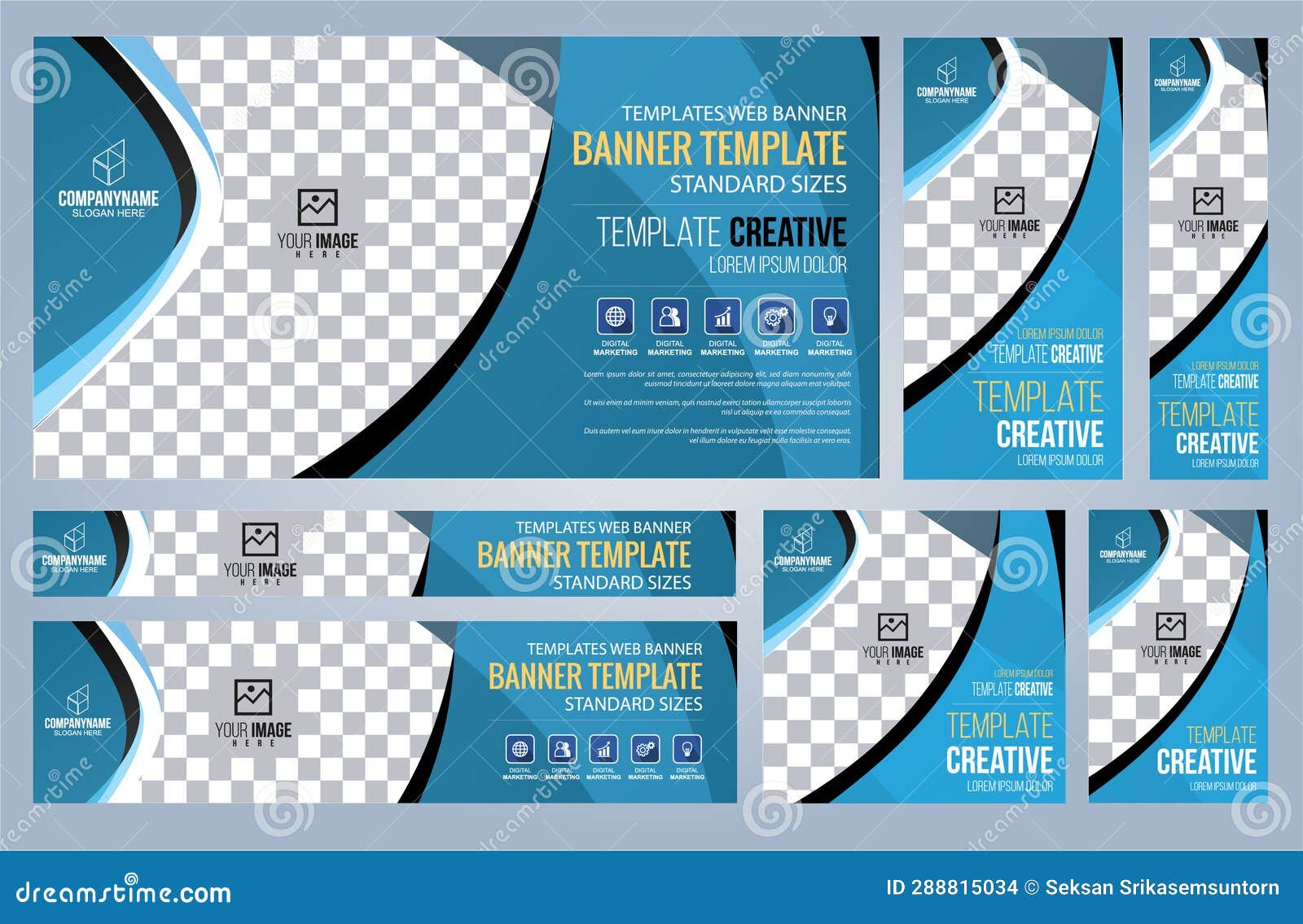 Set of Blue and Black Web Banners Templates Stock Vector - Illustration ...