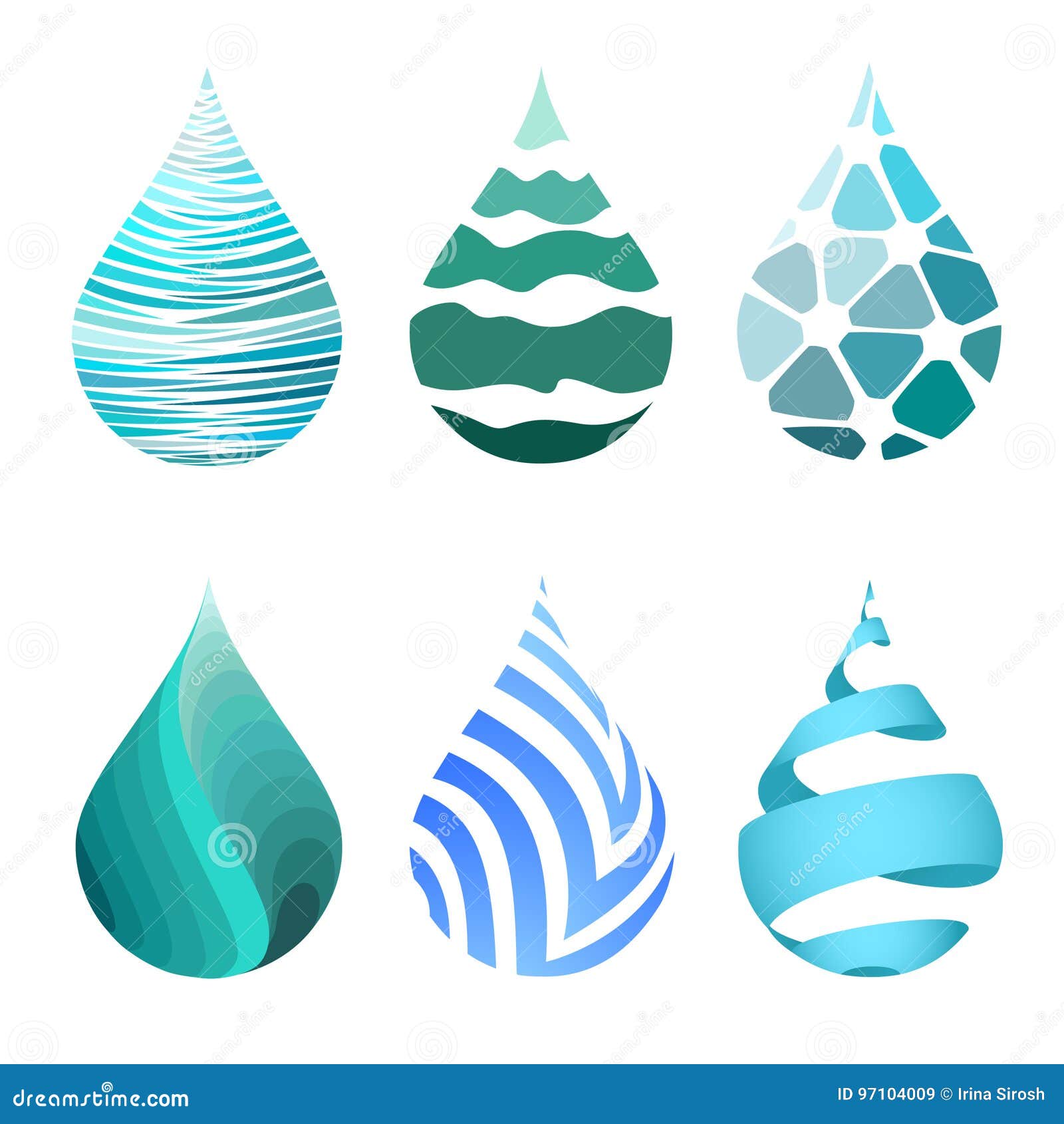 Set of Blue Bright Different Water Drop Icons. Stock Vector ...