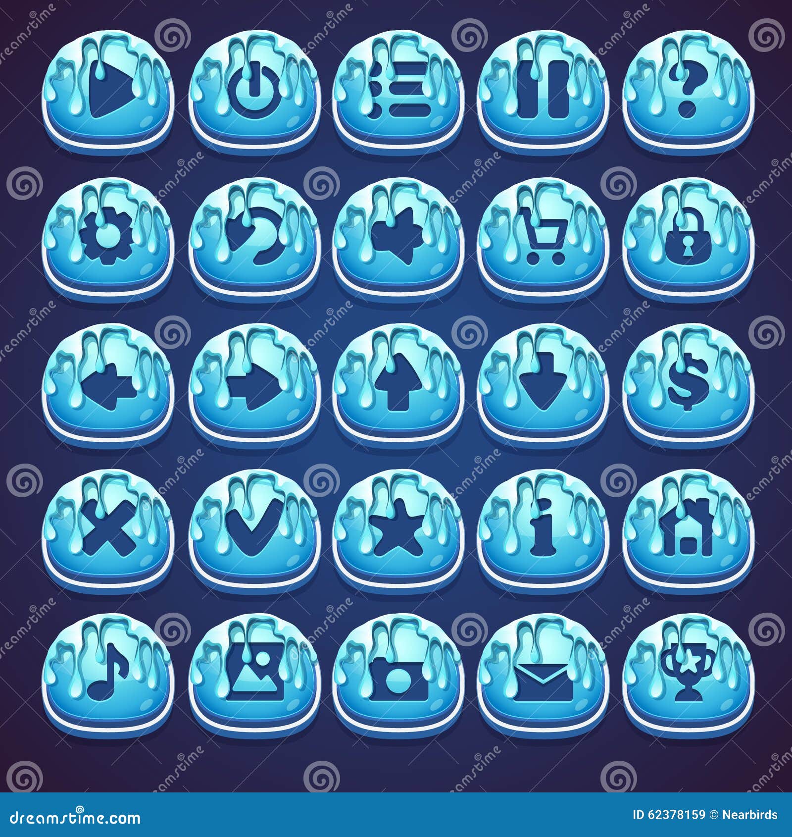 Set Blue Buttons for Web Video Game in Style Marmalade Stock Vector ...