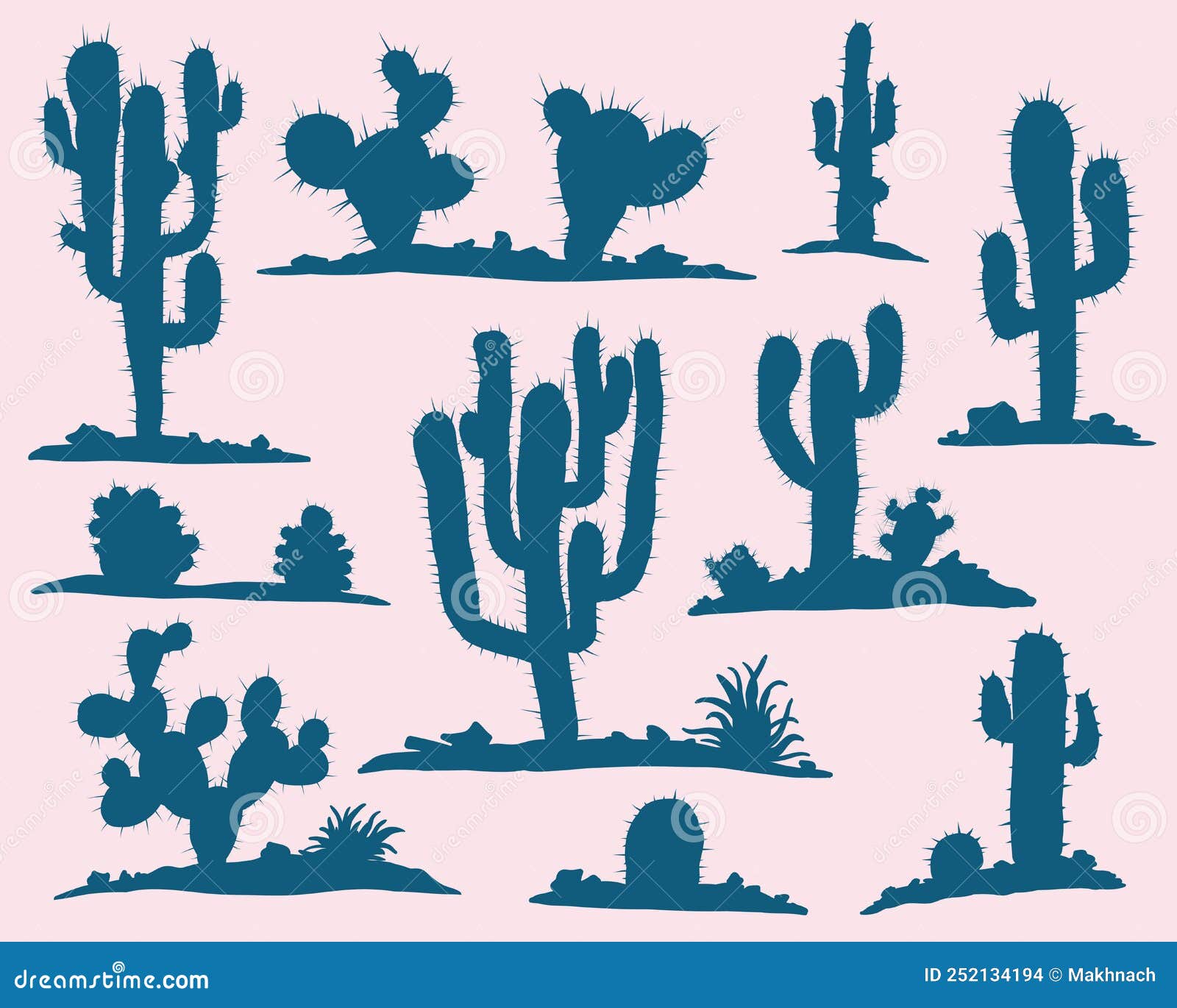 Set of Blue Cacti Isolated Vector Illustartion Stock Vector ...