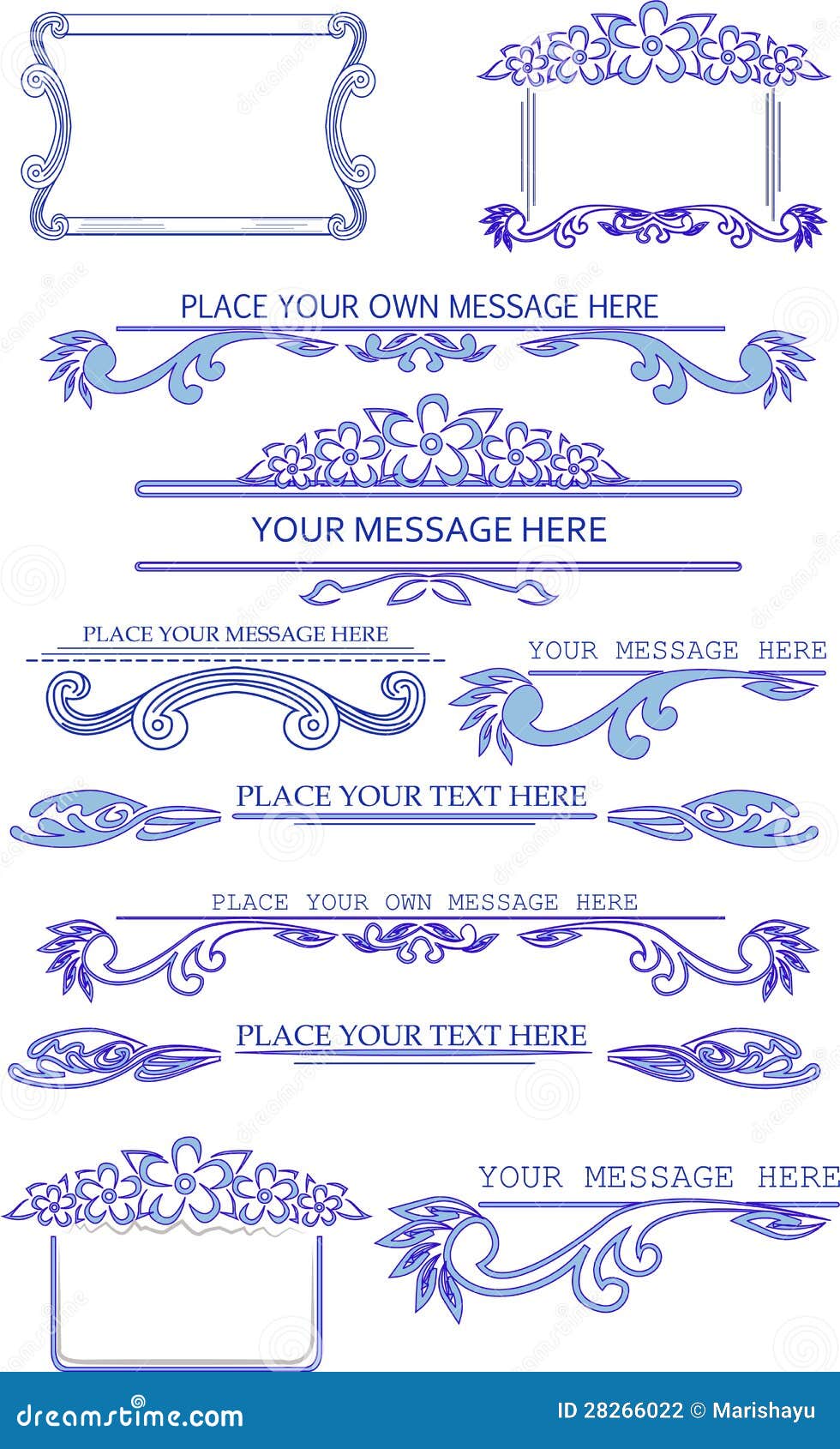 Set of Blue Calligraphic Design Elements Stock Illustration ...