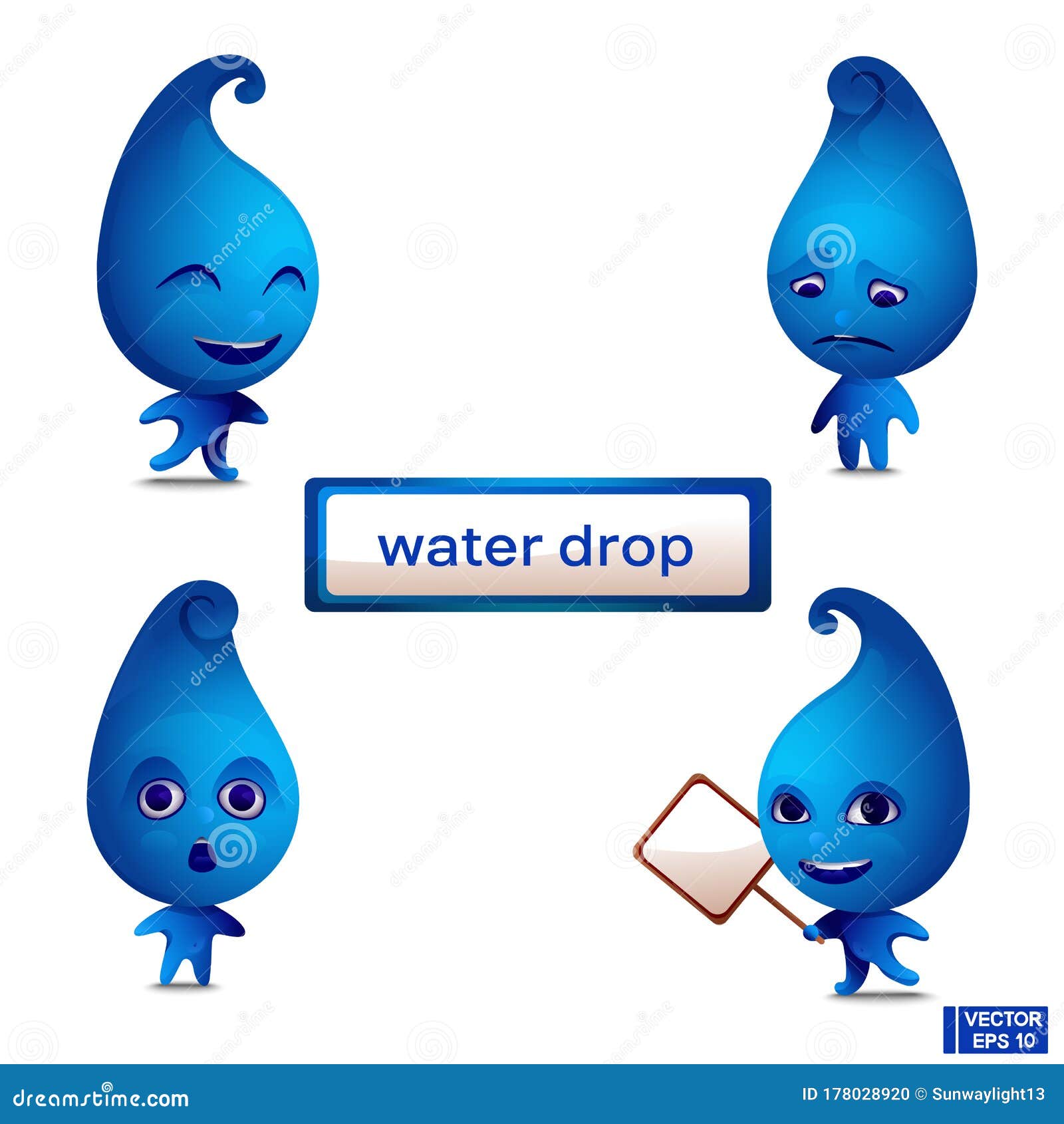 Set of blue cartoon drop stock illustration. Illustration of aqua ...