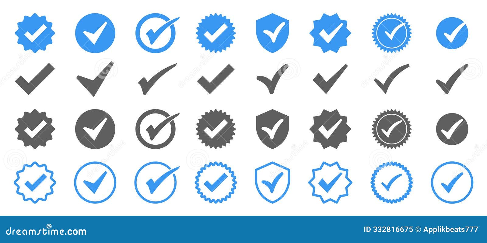 Set of Blue Certificate Symbol. Check Icon in Star and Shield Stock ...
