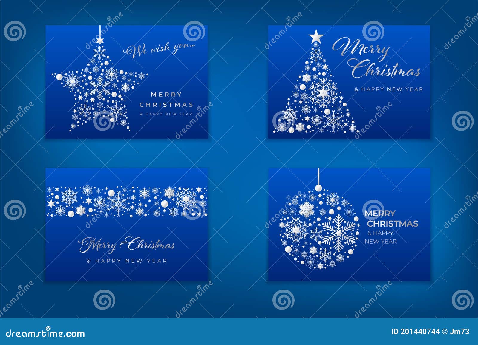 Set of Blue Christmas Cards with Silver Ornaments Stock Vector ...