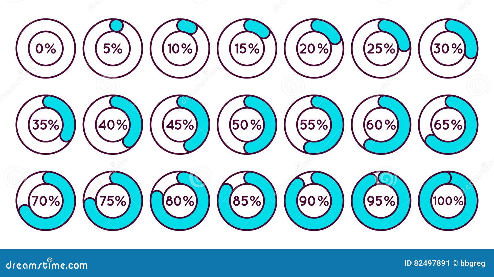 Set Of Circle Percentage Diagrams From 0 To 100 For Web Design, User ...