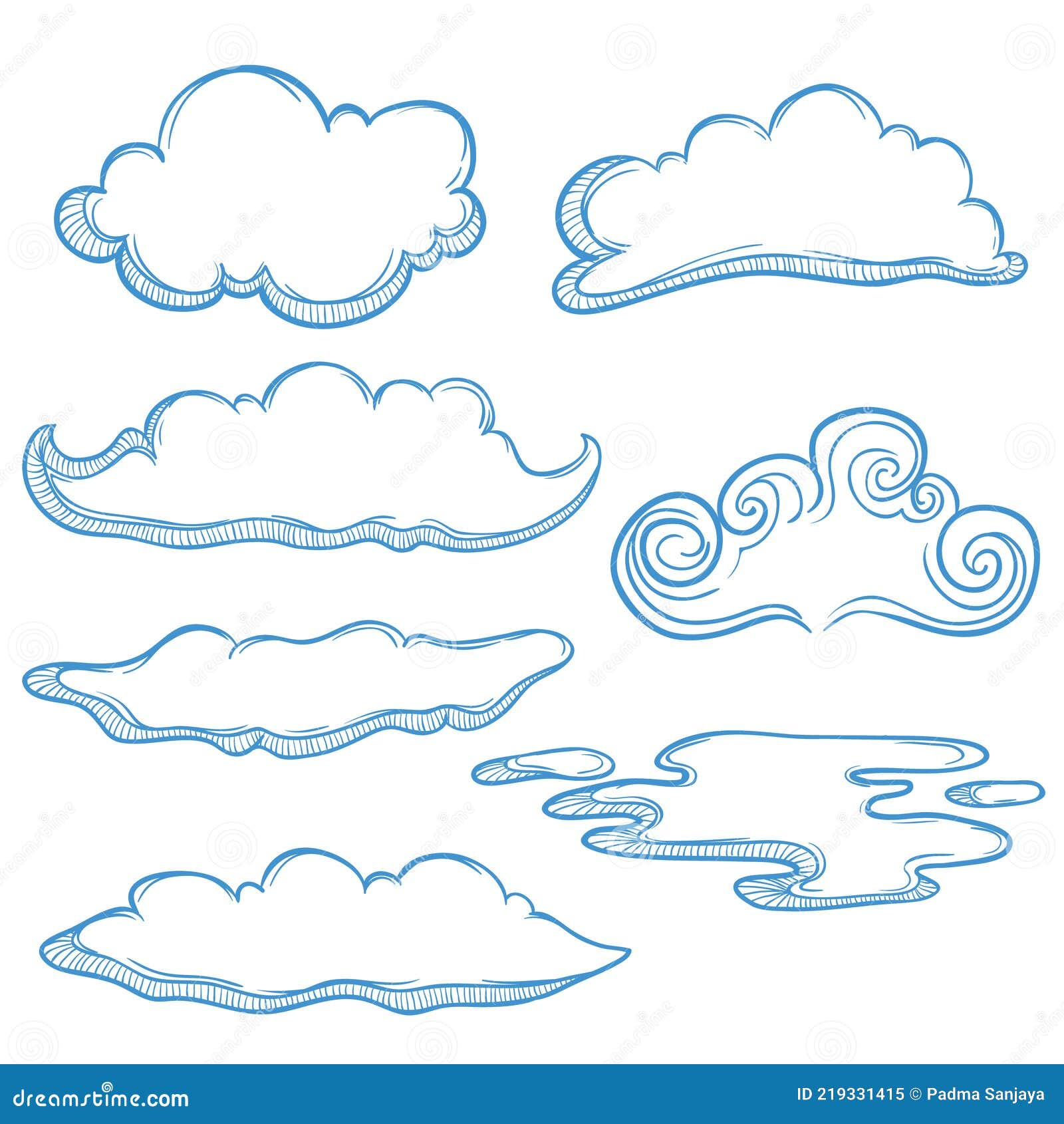 Set of Blue Cloud Vector. Hand Draw Cloud Collection Stock Vector ...