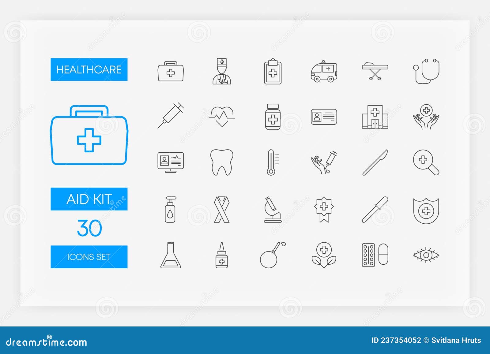 Set of Blue Color Line Icons of Healthcare Isolated on White Background ... Set of Blue Color Line Icons of Healthcare Isolated on White Background ...