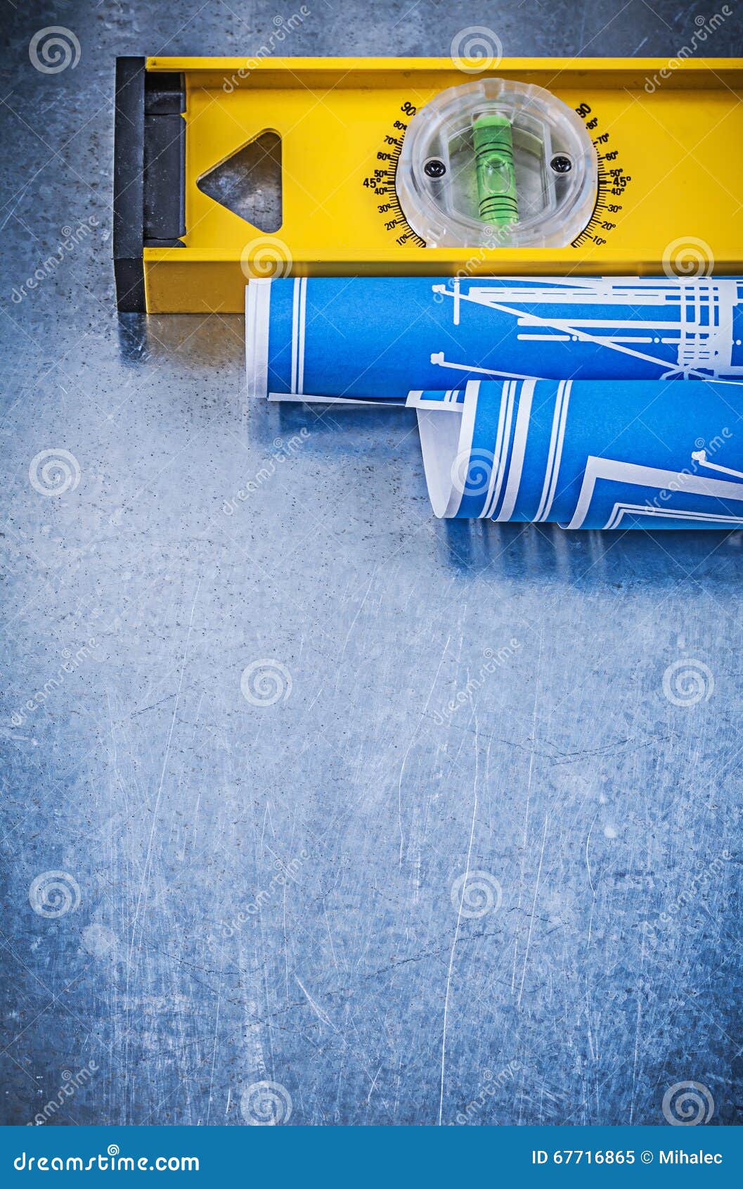 Set of Blue Construction Drawings Level on Metallic Background Stock ...