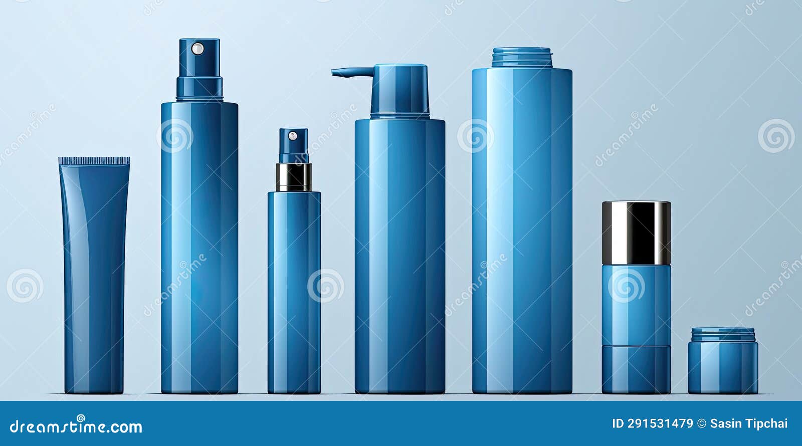 Set Blue Cosmetic Bottles Packaging Mockup, Ready for Your Design Stock ...