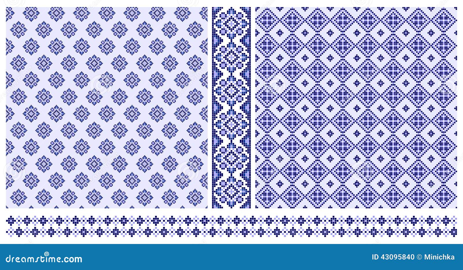 Set of Blue Cross Stitched Patterns and Borders Stock Vector ...