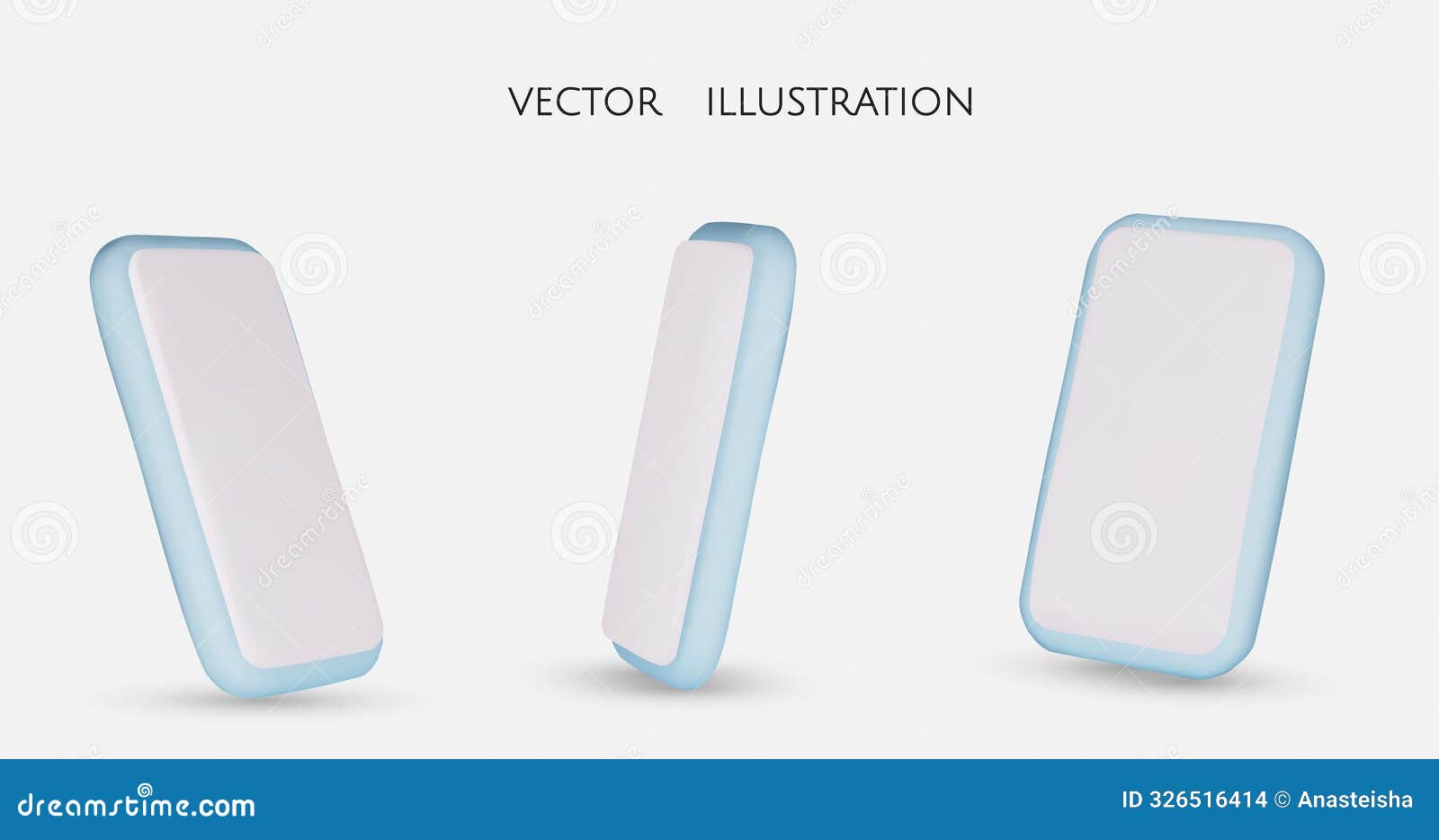 Set of Blue Different Angles of Smartphone in 3d Render with Screen ...