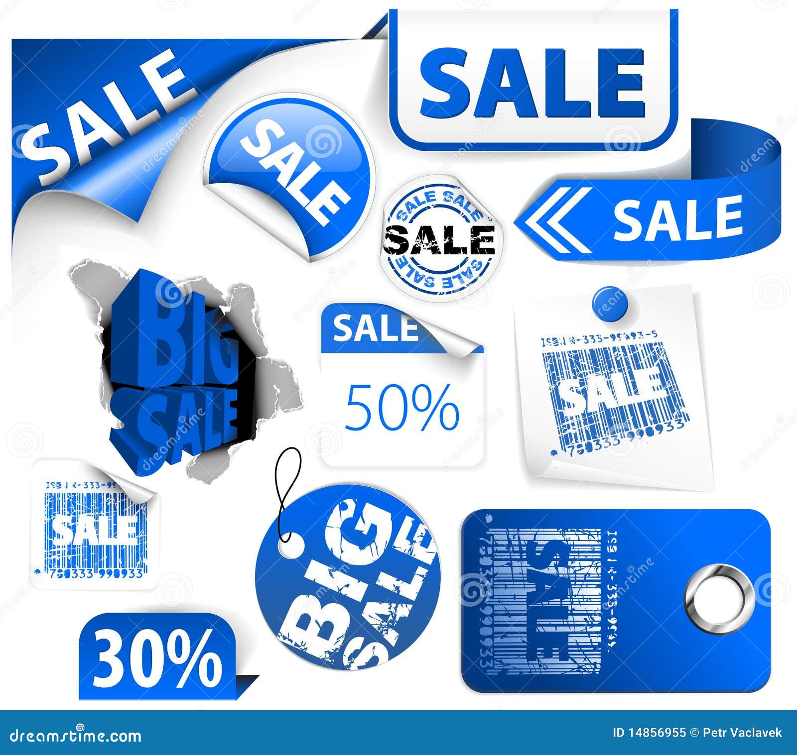 Set of Blue Discount Elements Stock Illustration - Illustration of card ...