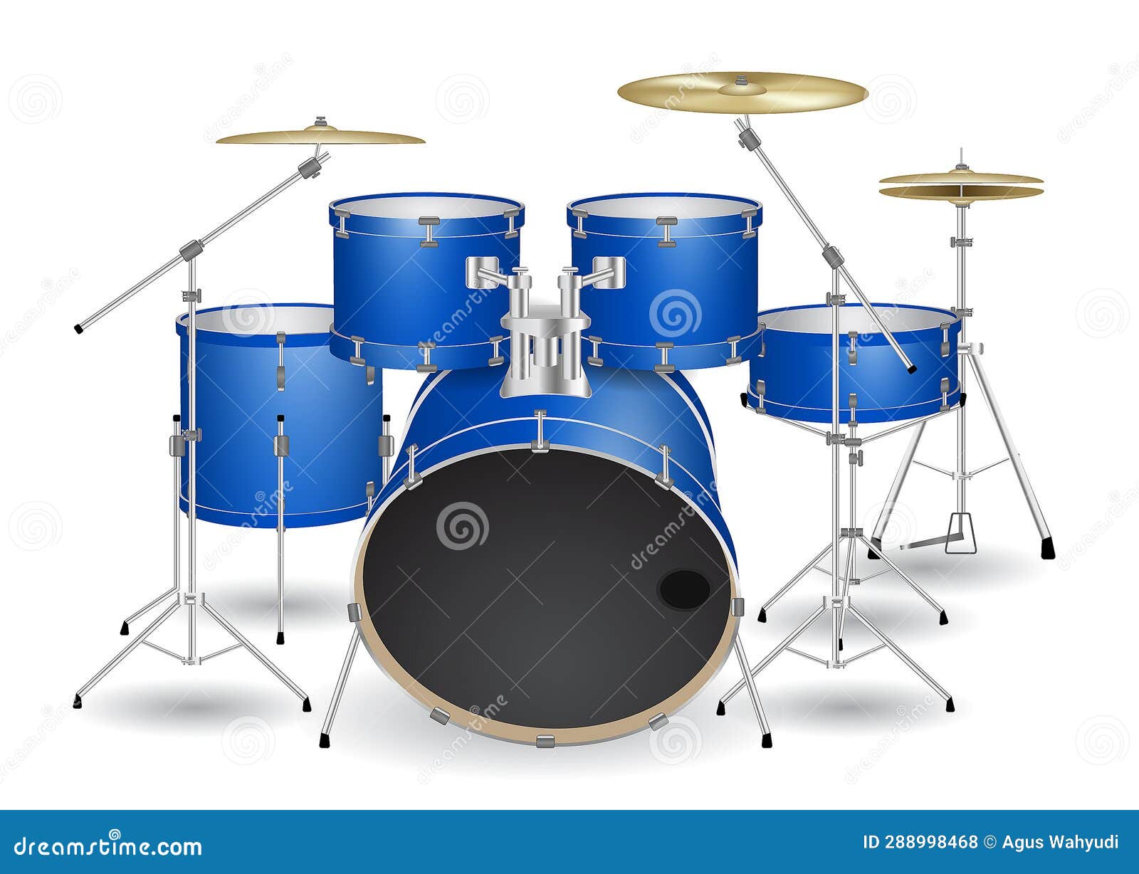 Set of Blue Drum Kit Isolated on White. 3D Render.. Stock Illustration ...