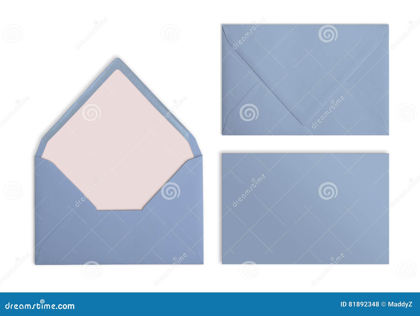 Set of Blue Envelopes, Mockup. Collection on White Background Stock ...