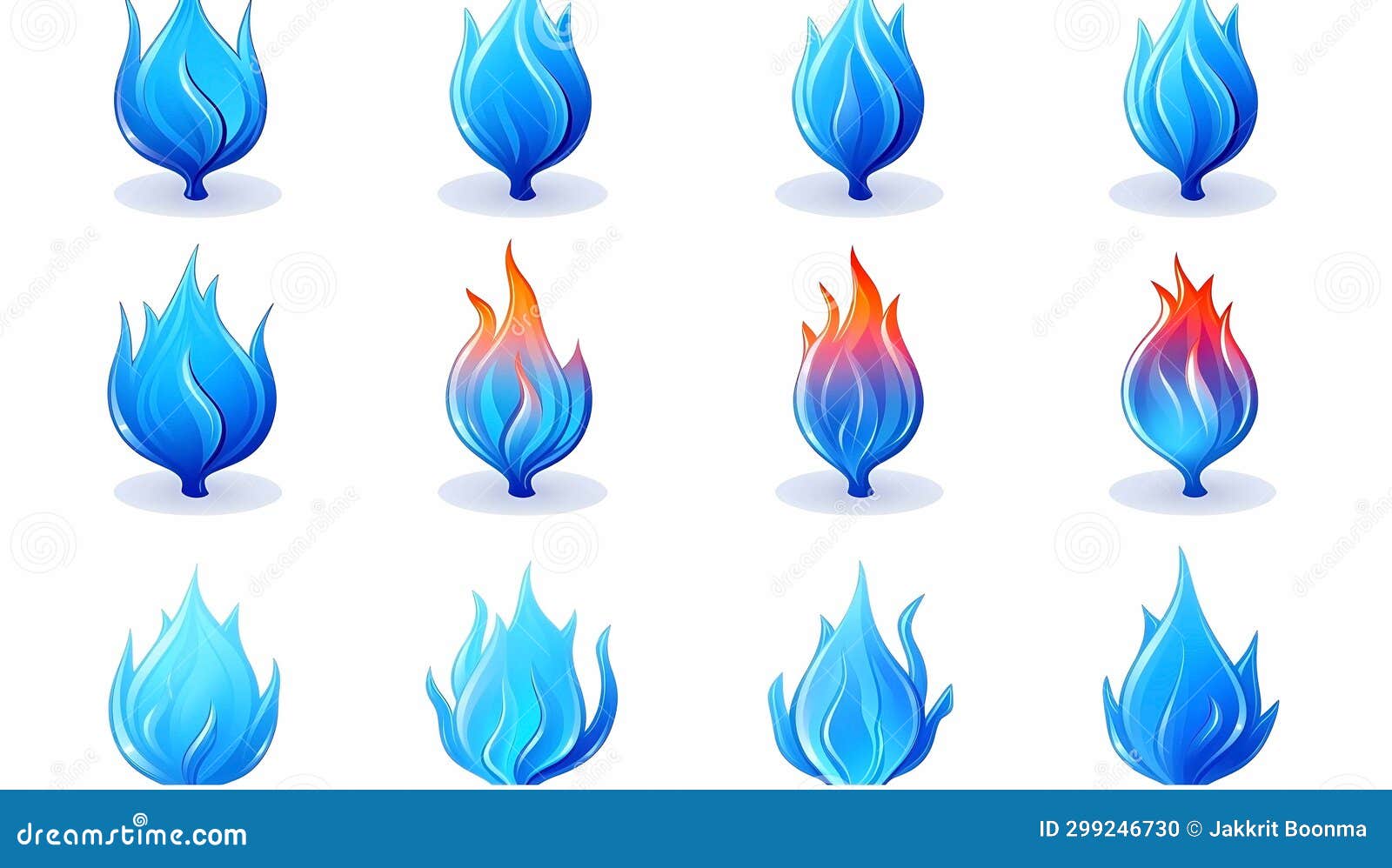Set of Blue Fire Flames Isolated on White Background, Generative AI ...