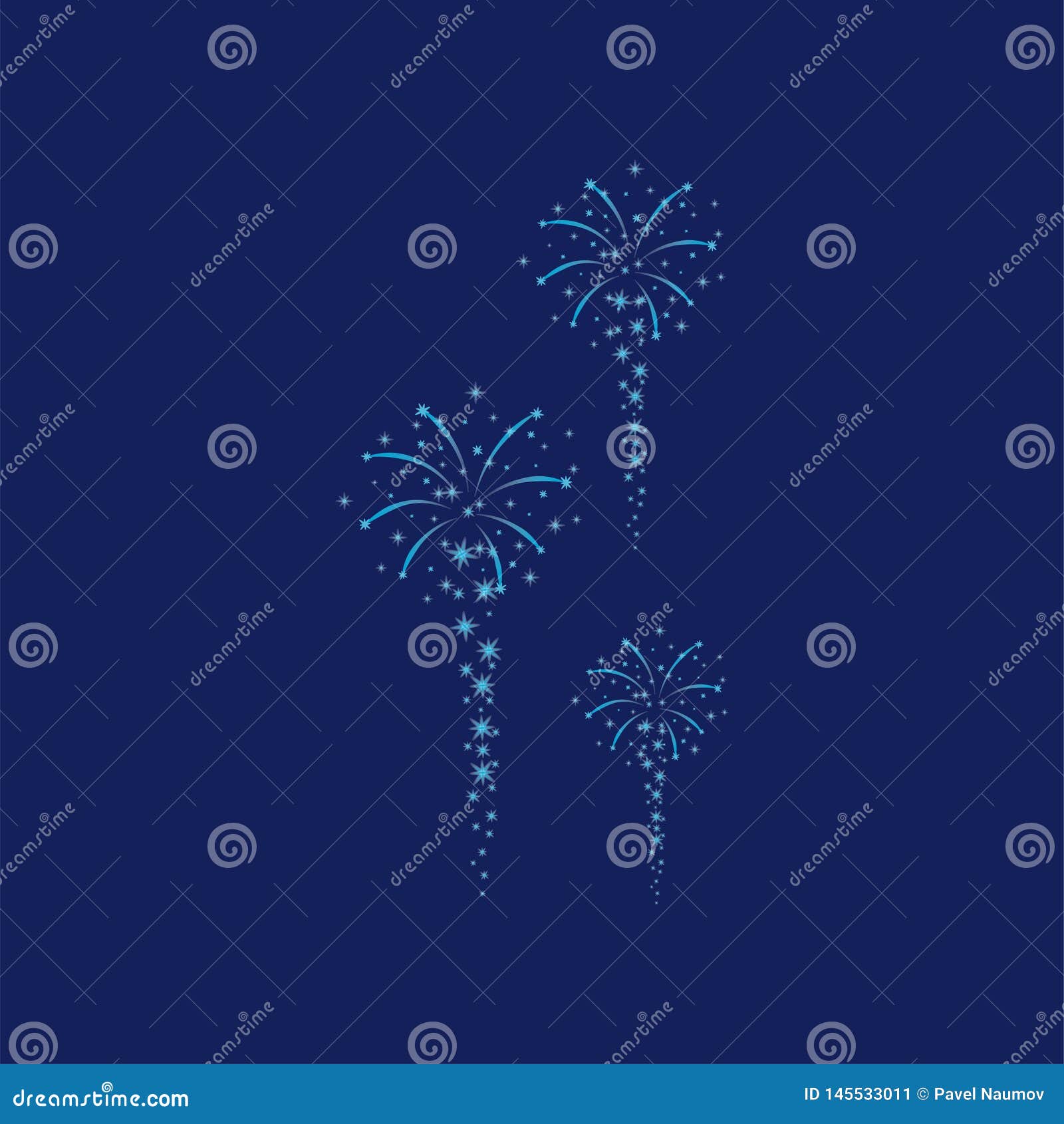 Set of Blue Fireworks on Dark Blue Background. Vector Illustration ...
