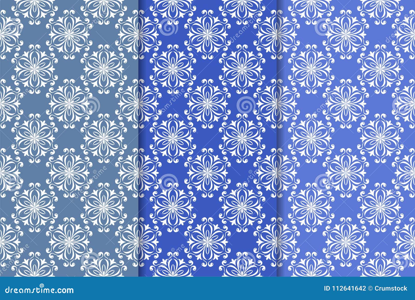 Set of Blue Floral Designs. Vertical Blue Seamless Patterns Stock ...