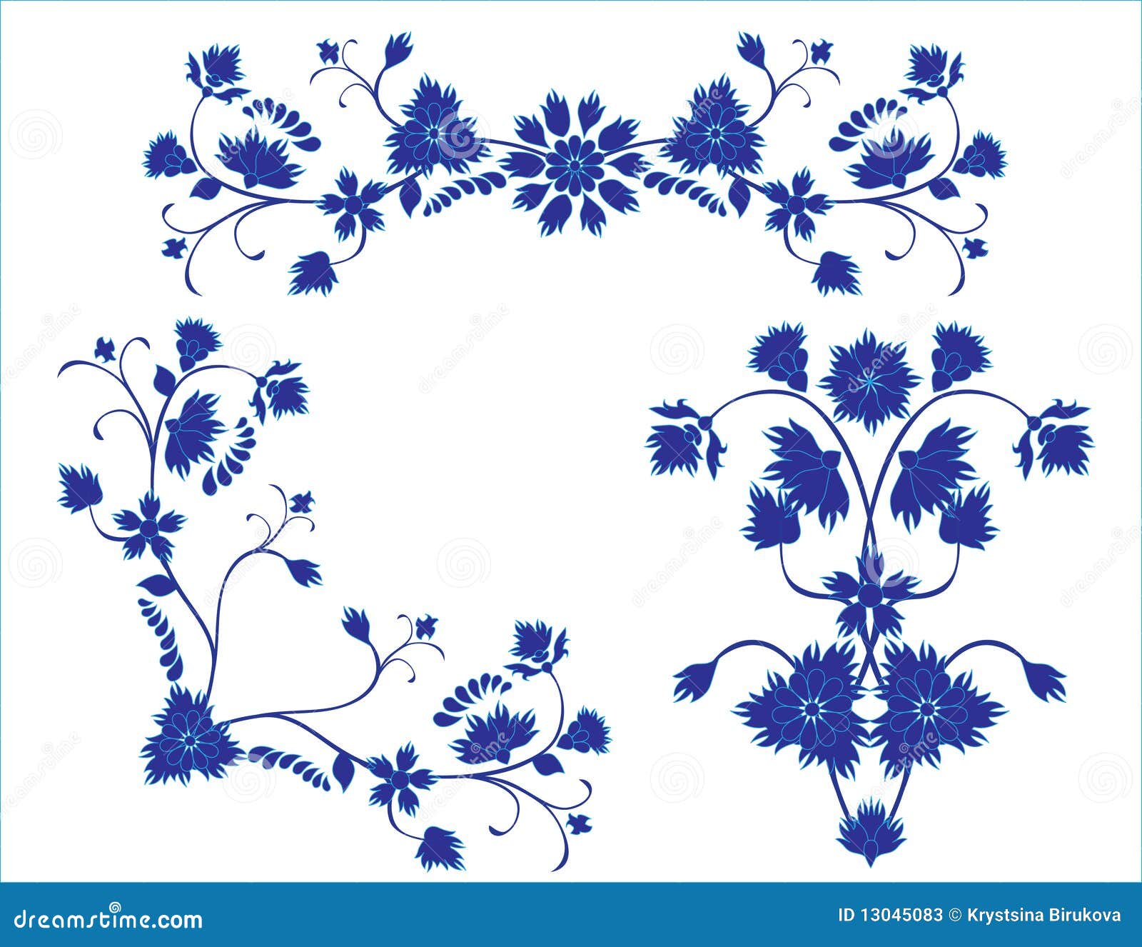 Set of Blue Floral Elements Stock Vector - Illustration of beautiful ...
