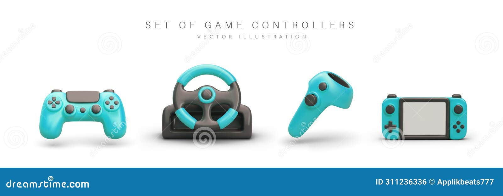 Set of Blue Game Controllers. Realistic Image of Gamepad, Console ...