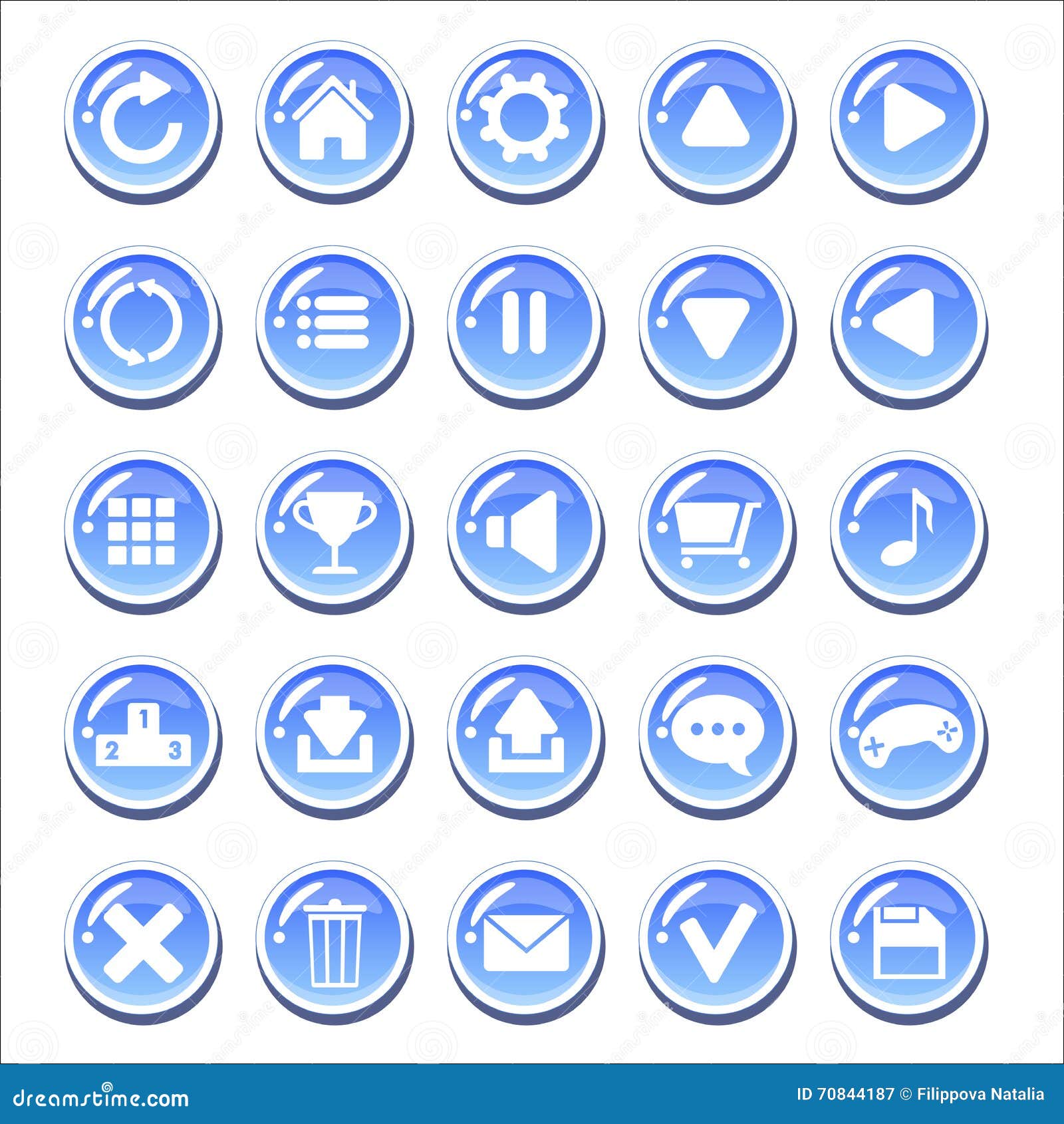 Set of Blue Glassy Buttons for Game Interfaces Stock Vector ...