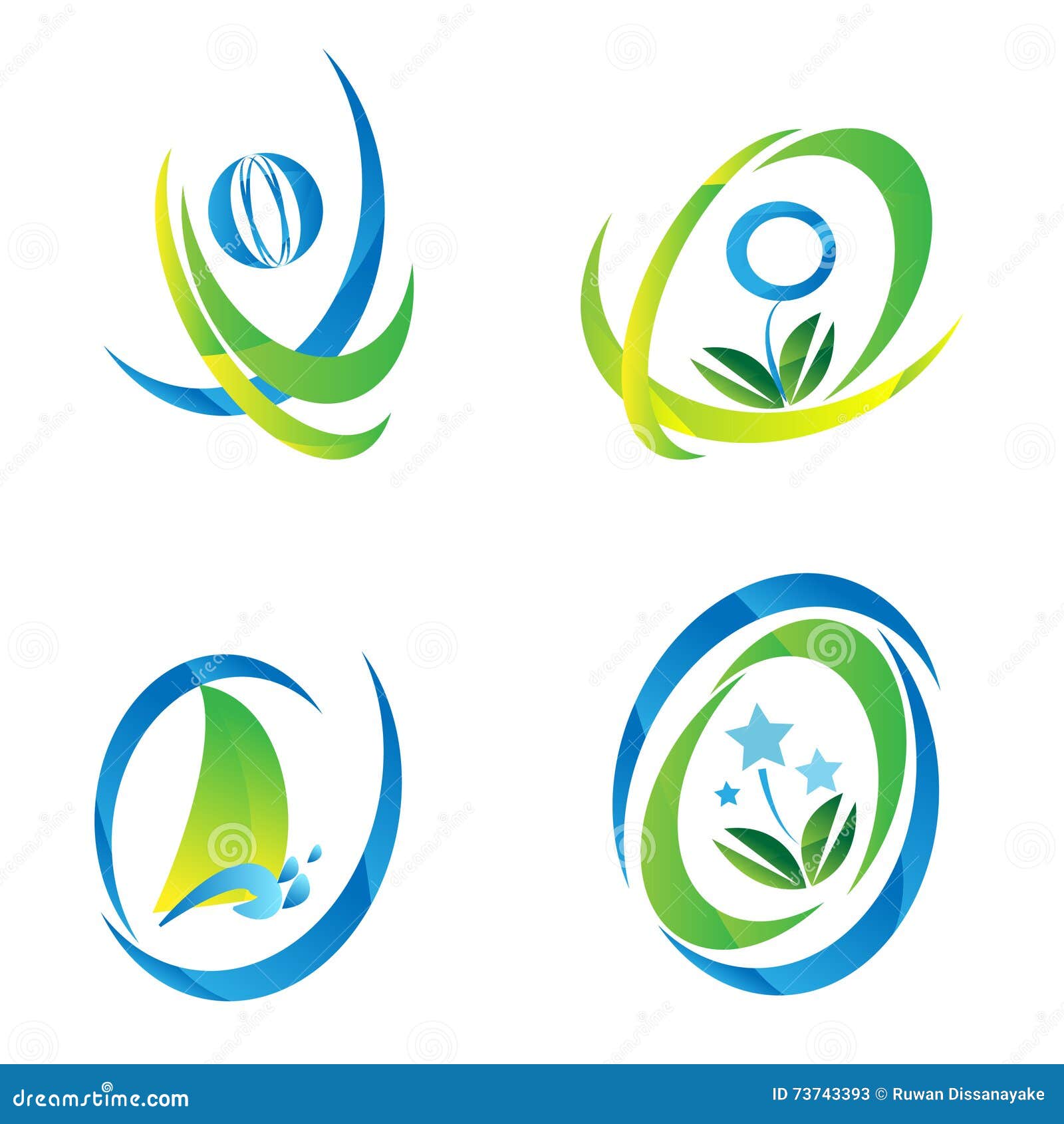 Set of Blue & Green Icon Logo Stock Vector - Illustration of earth ...