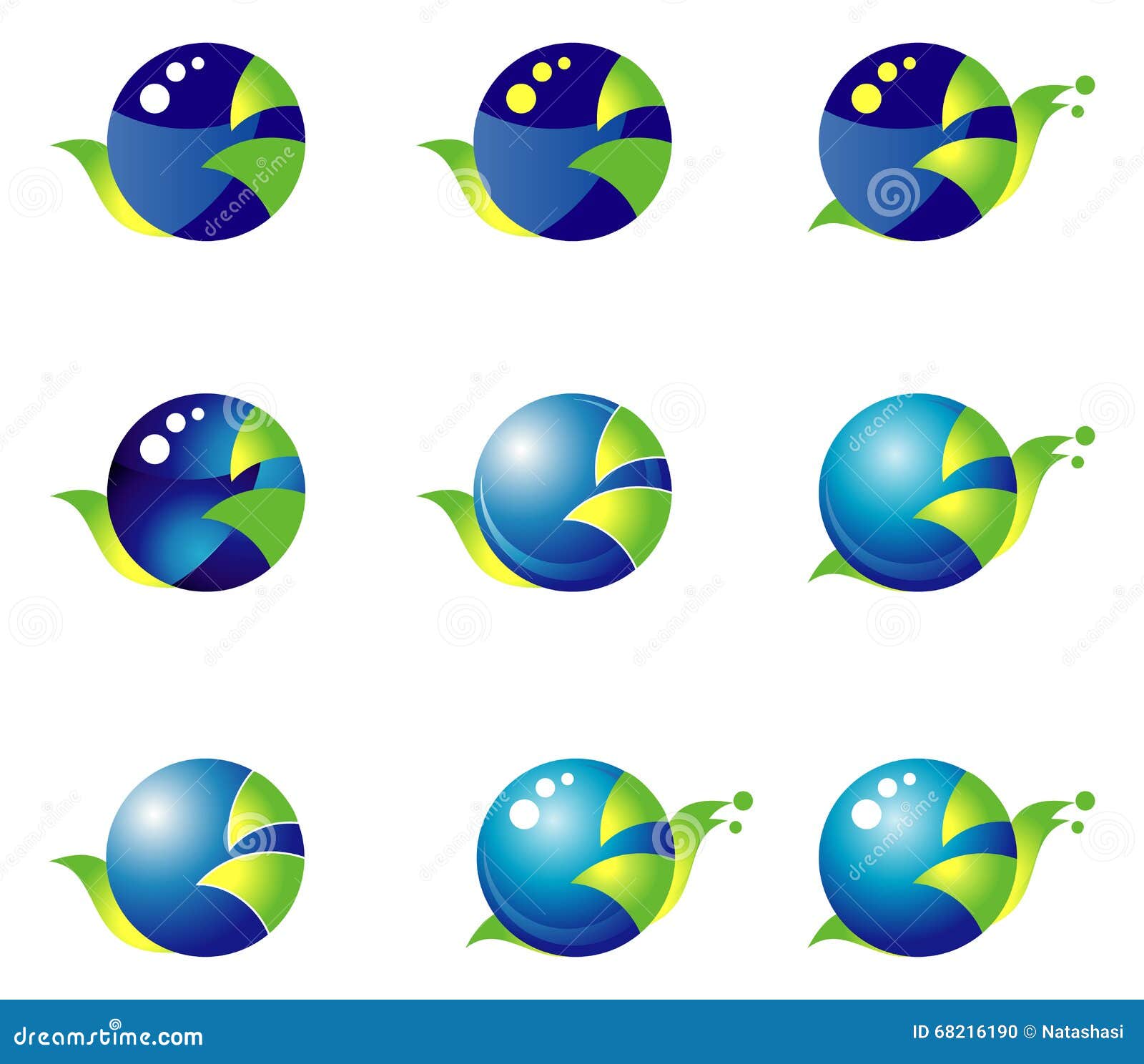 Set 9 Blue-green Icons on the Basis of a Circle. Snail. Stock Vector ...