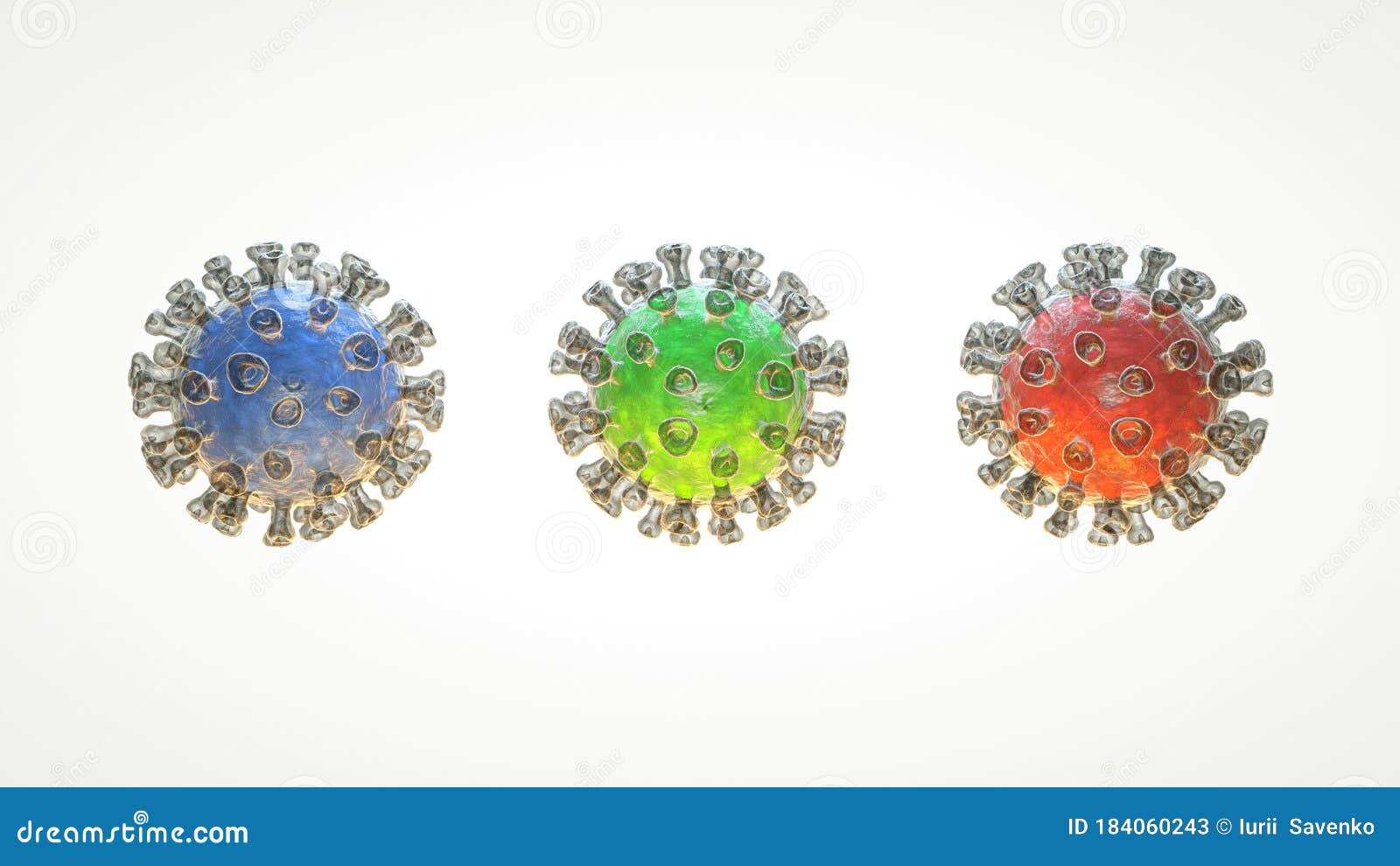 Set of Blue, Green and Red Virus in Transparent Shell Isolated on White ...