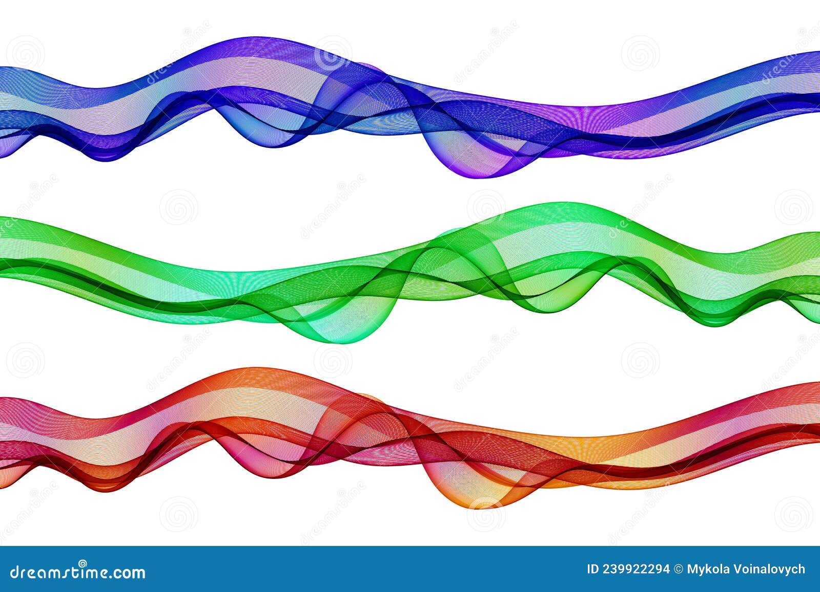 Set of Blue Green and Red Waves on White Background, Design Element ...