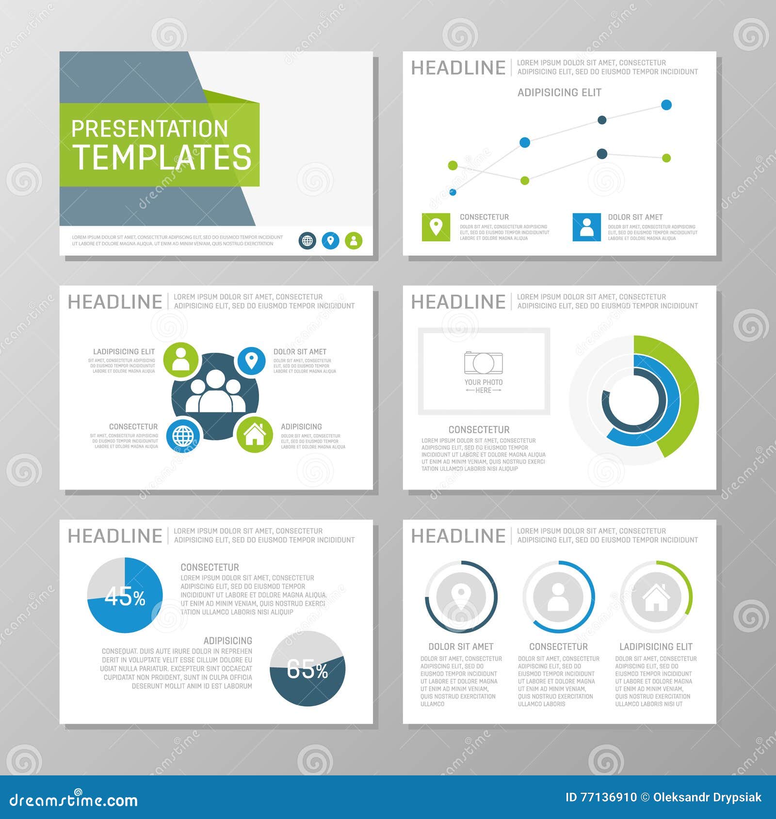 Set of Blue and Green Template for Multipurpose Presentation Slides ...