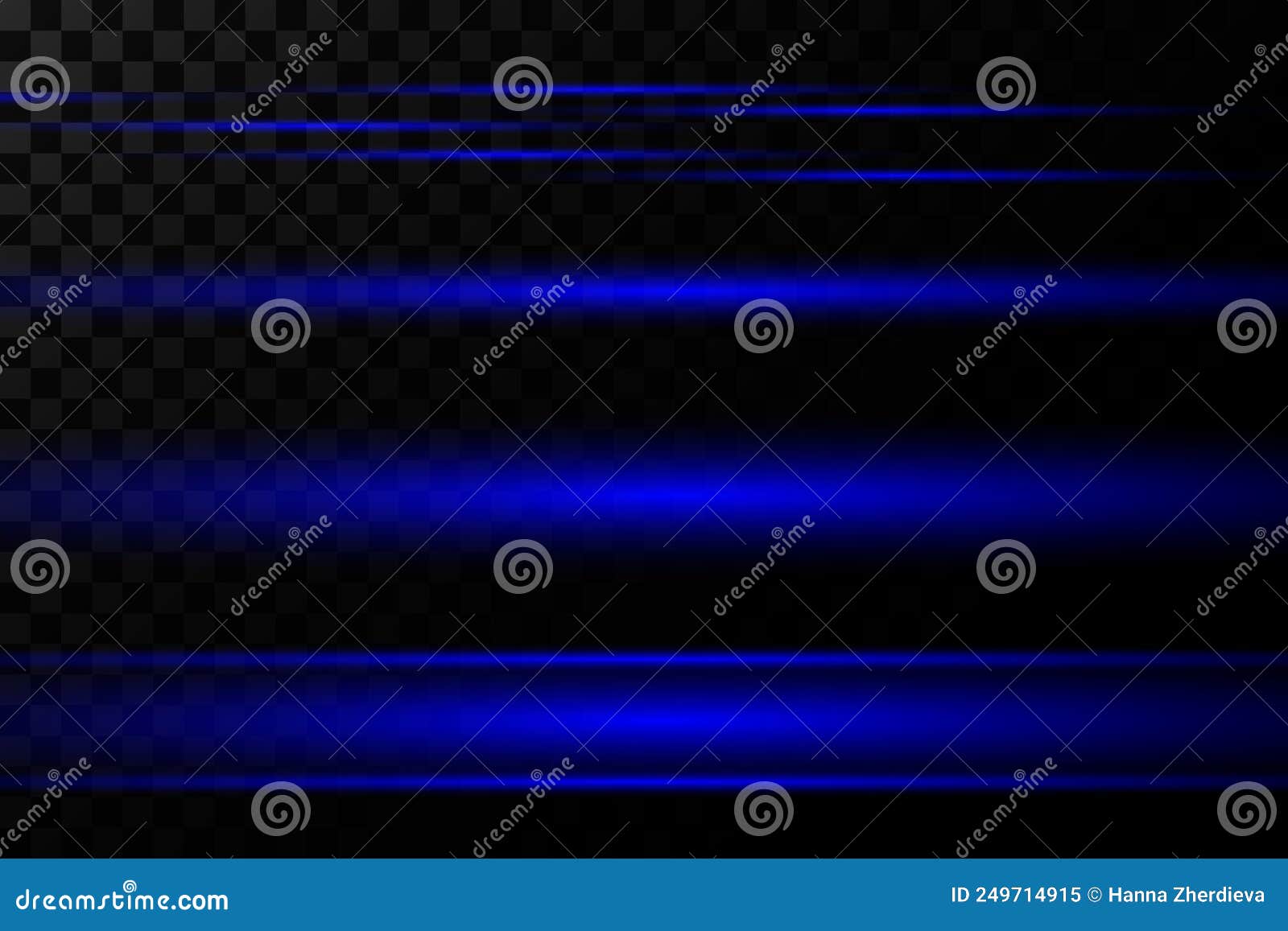 Set of Blue Horizontal Lines, Rays on a Transparent Background. Laser ...