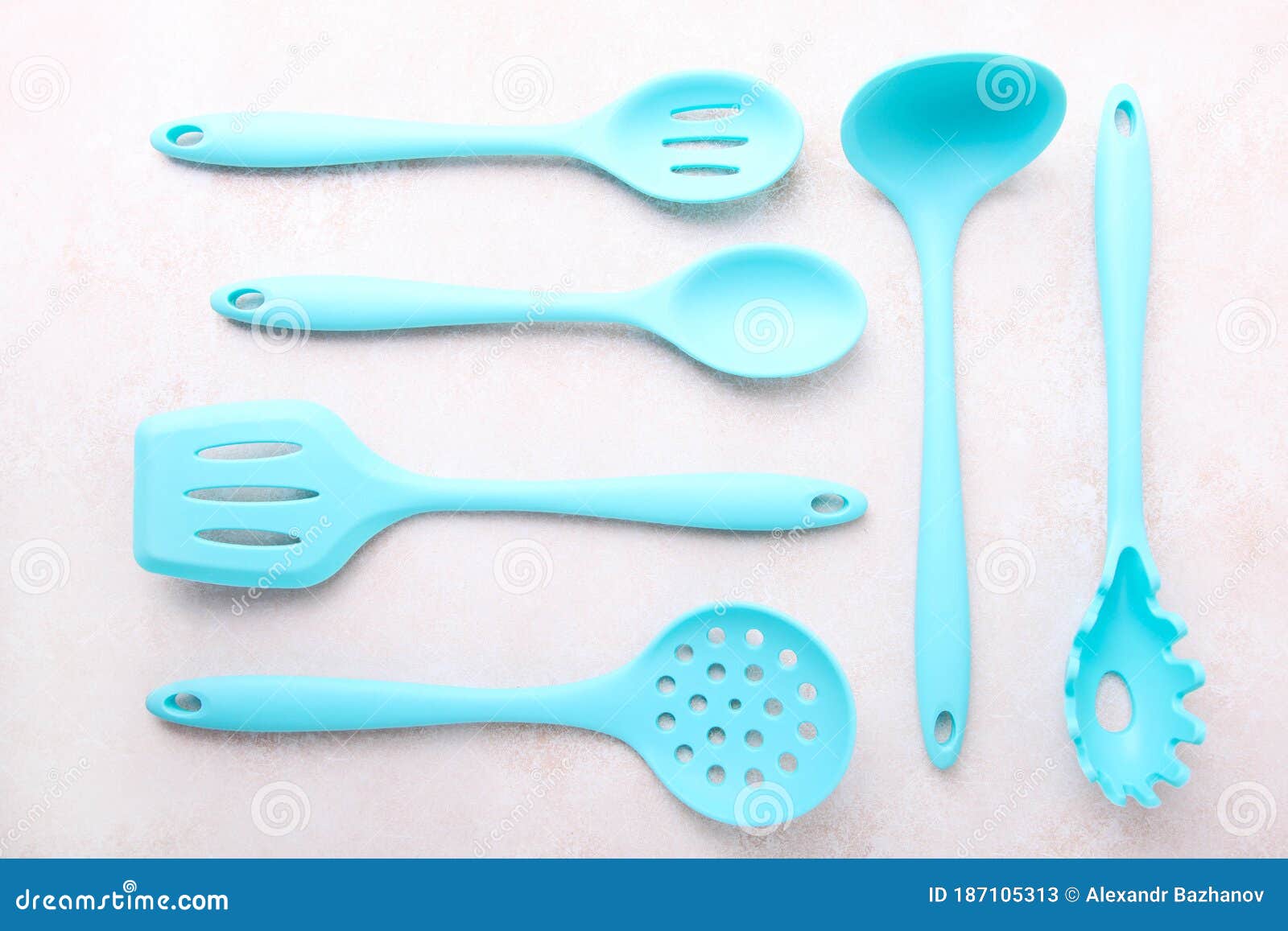 Set of Blue Kitchen Utensils Stock Image - Image of kitchen, spatula ...
