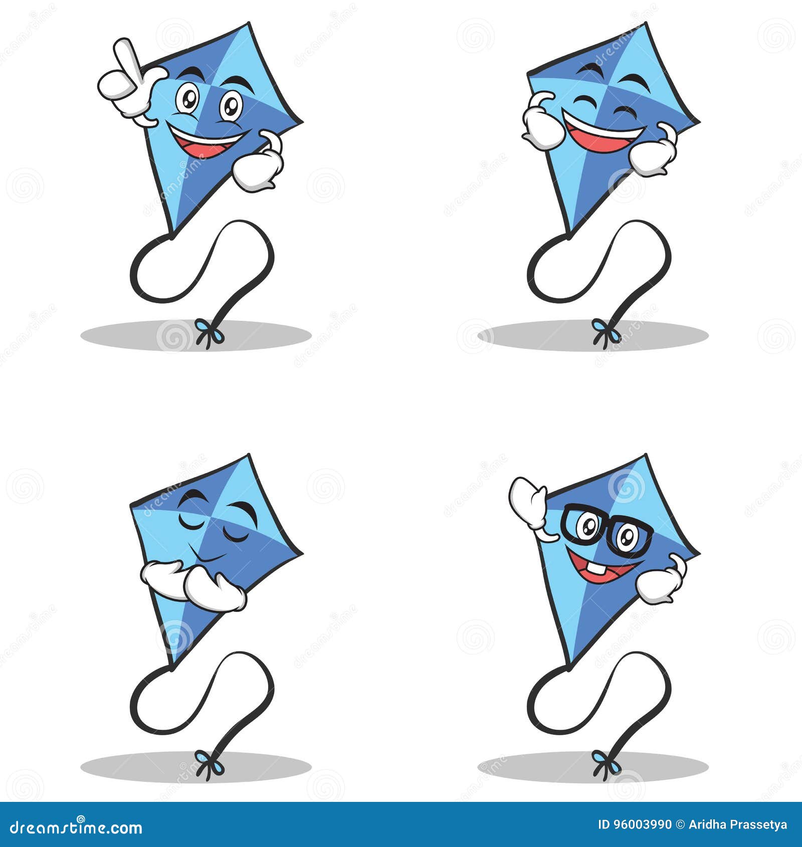 Set of Blue Kite Character Cartoon Stock Vector - Illustration of ...