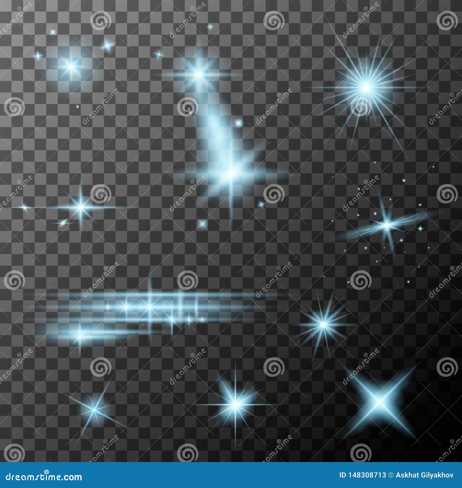 Set of Blue Lens Flares. Cyan Sparkles Shine Special Light Effect Stock ...