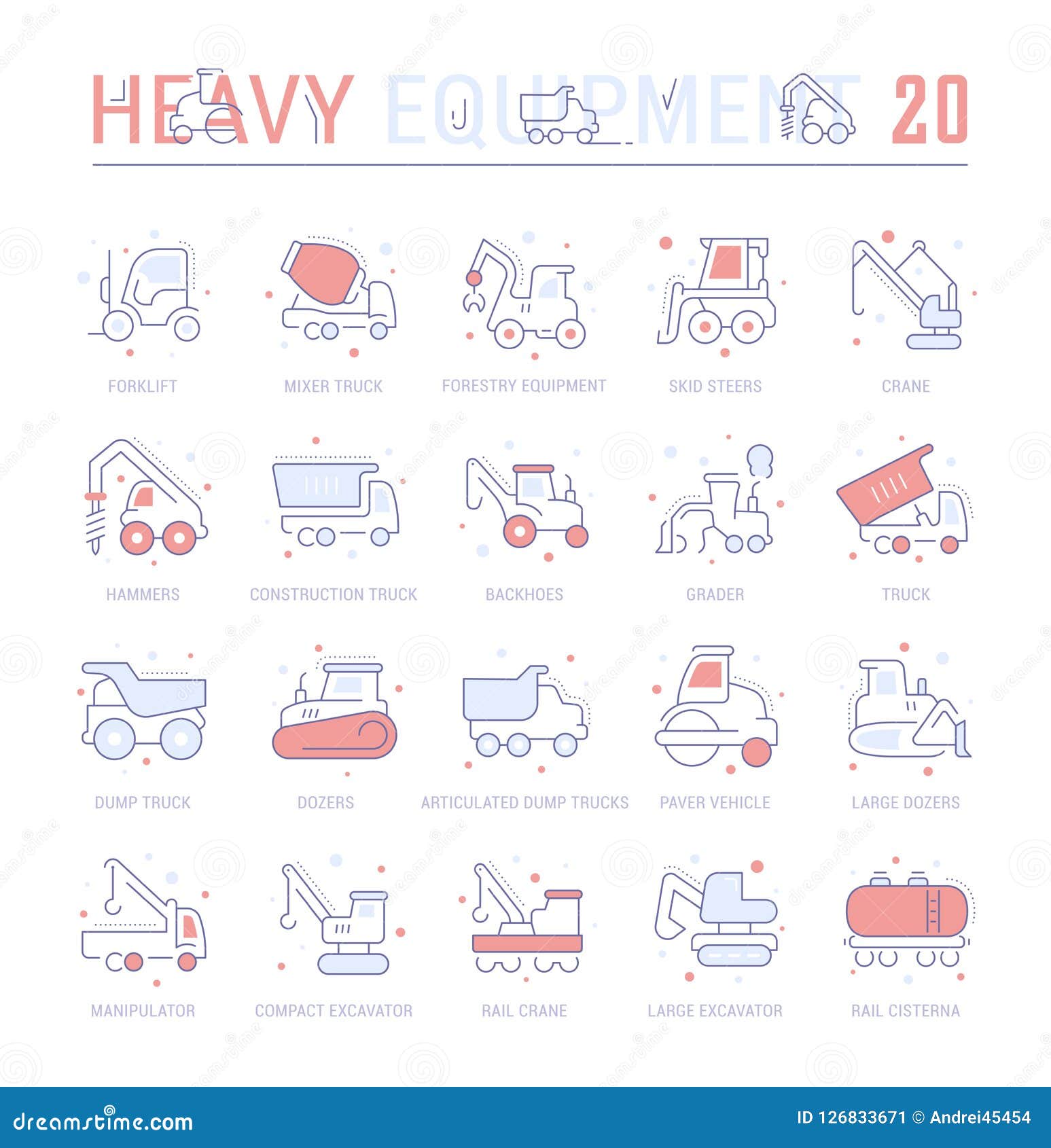 Set Blue Line Icons of Heavy Equipment. Stock Illustration ...