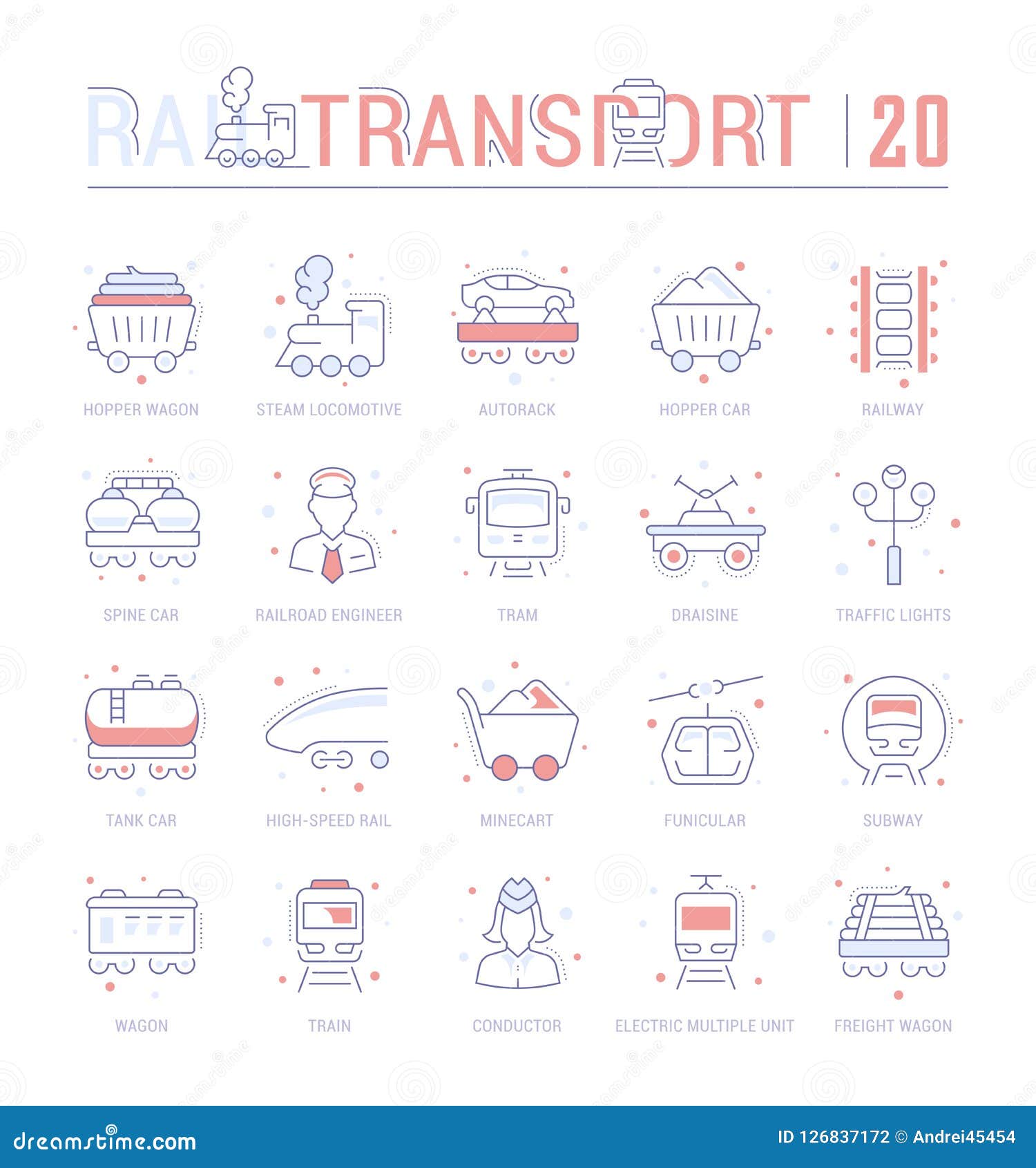Set Blue Line Icons of Rail Transport. Stock Illustration ...