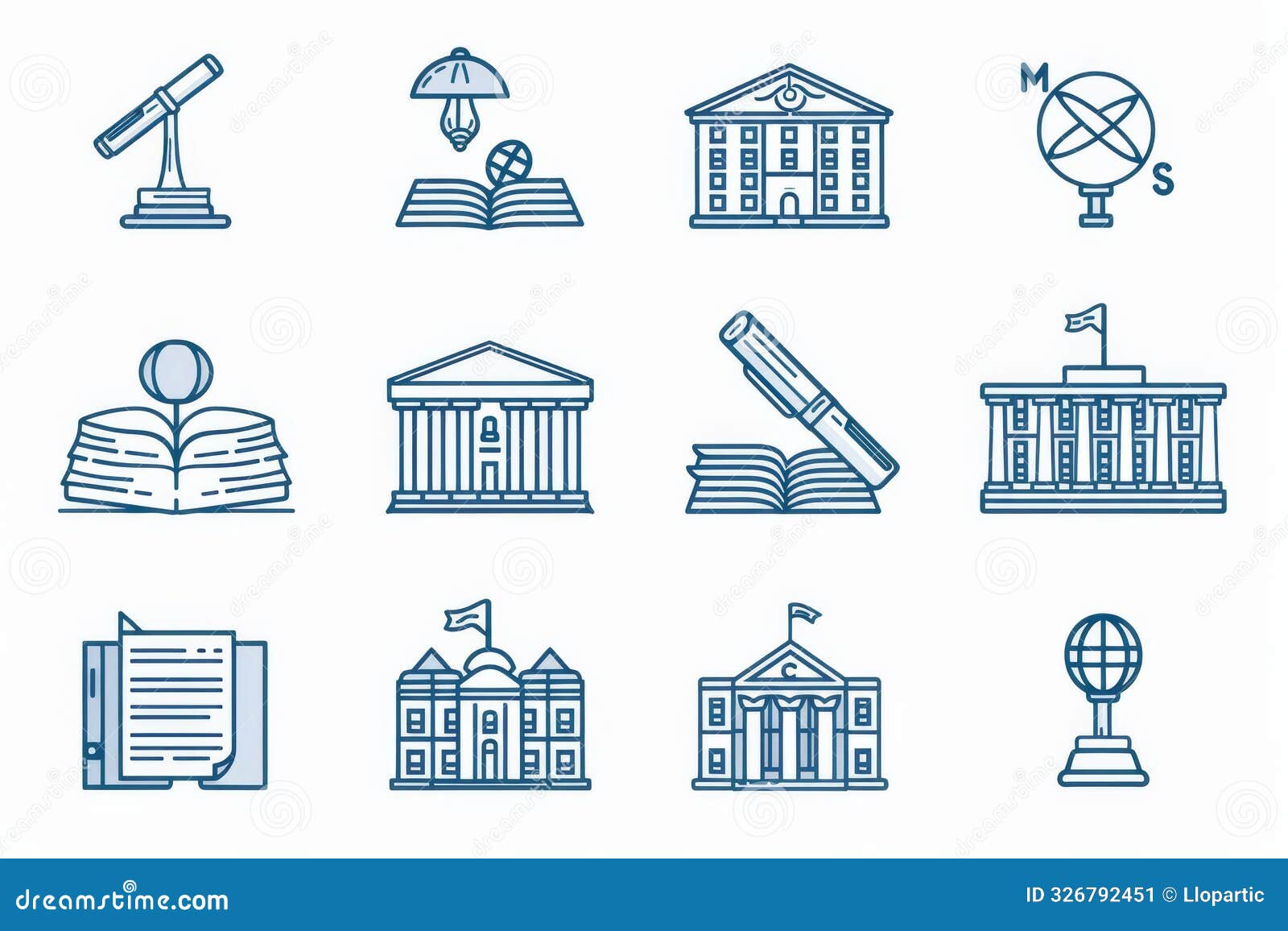 A Set of Blue Line Icons Representing Various Educational and Academic ...