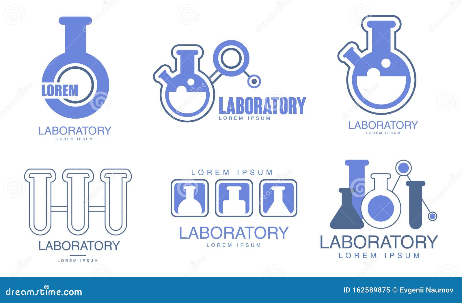 Set of Blue Logos for the Laboratory. Vector Illustration. Stock Vector ...