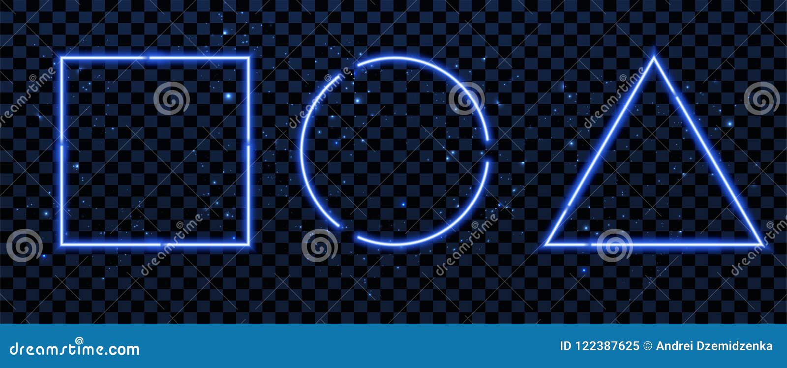 Set of Blue Luminous Frames. Shining Blue Ring, Square, Triangle, on a ...