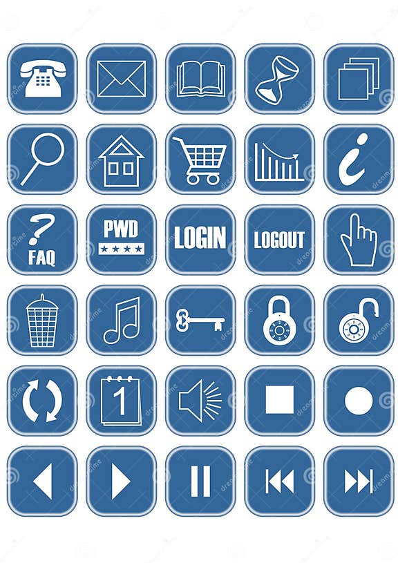 Set of Blue Office and Web Icons with White Pictograms and Silver ...
