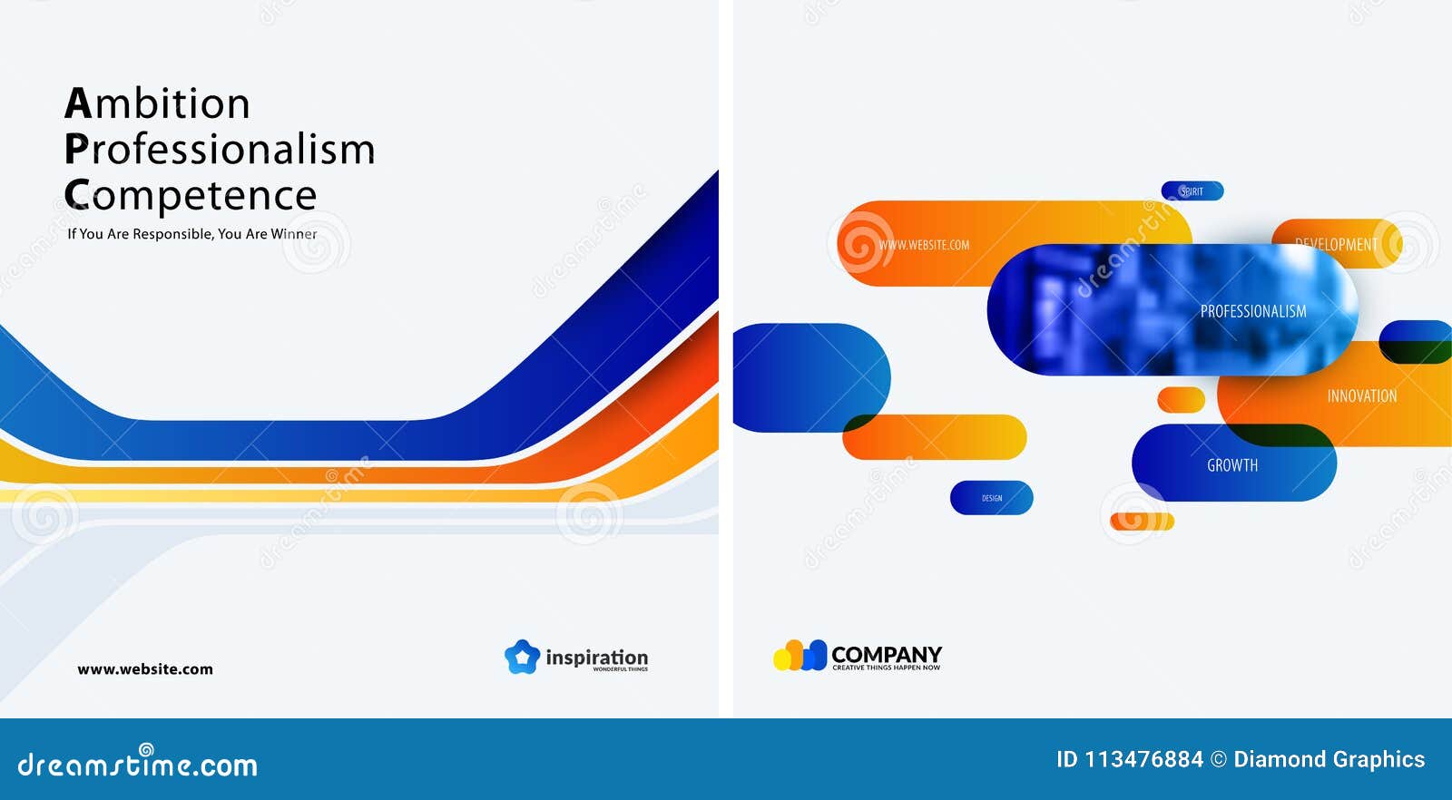 Set of Blue Orange Abstract Vector Design for Graphic Template ...