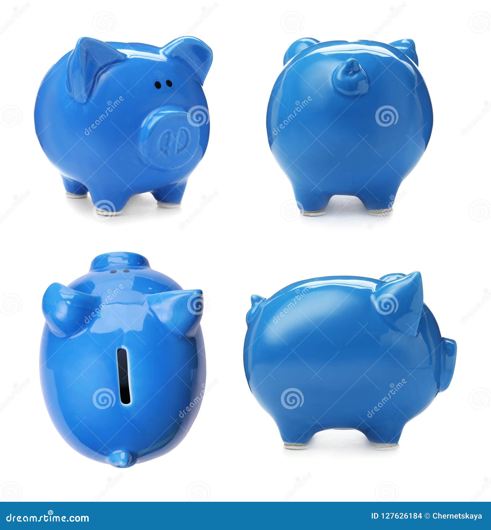 Set with Blue Piggy Bank from Different Views Stock Photo - Image of ...