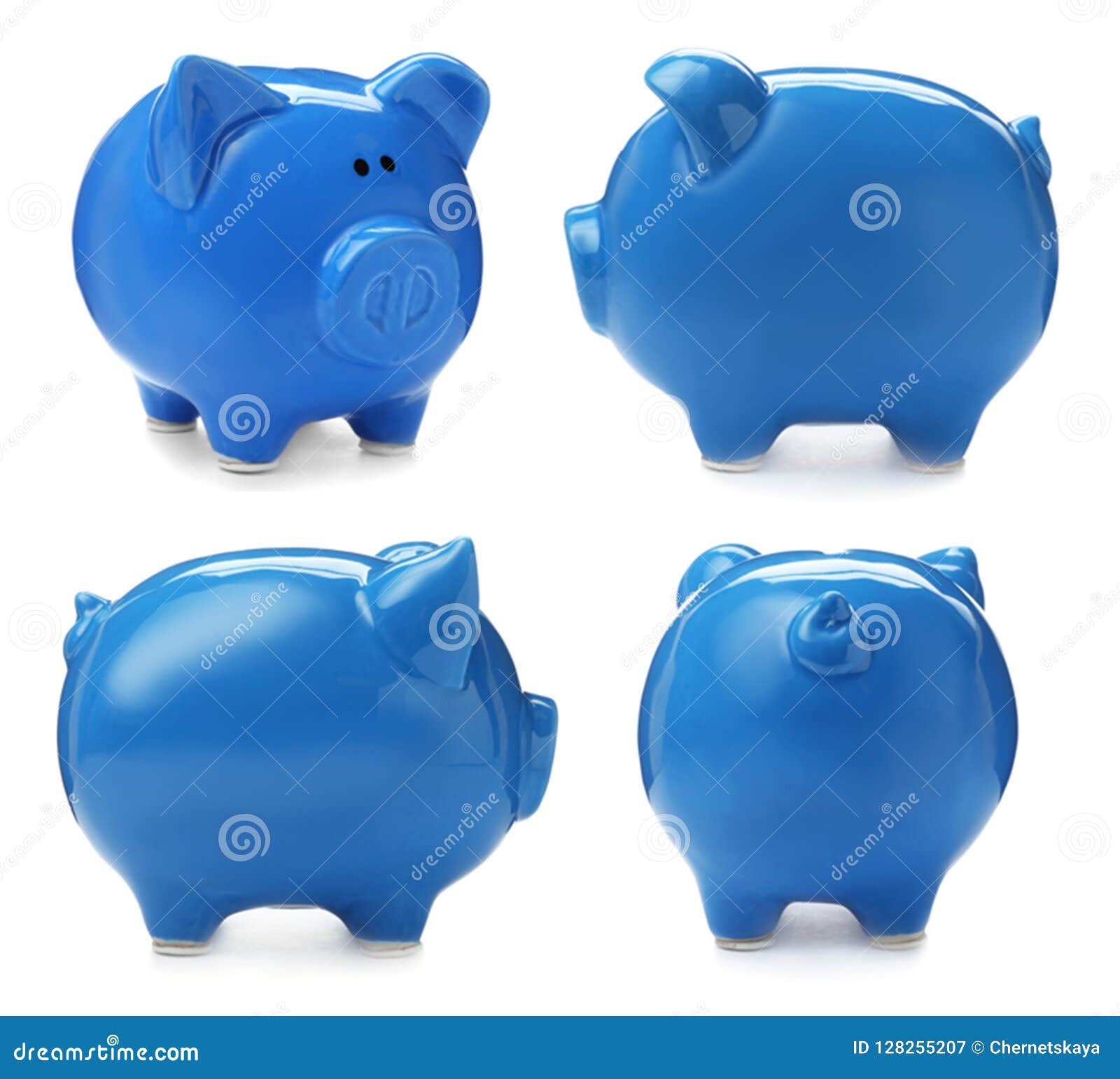 Set with Blue Piggy Bank from Different Views Stock Image - Image of ...