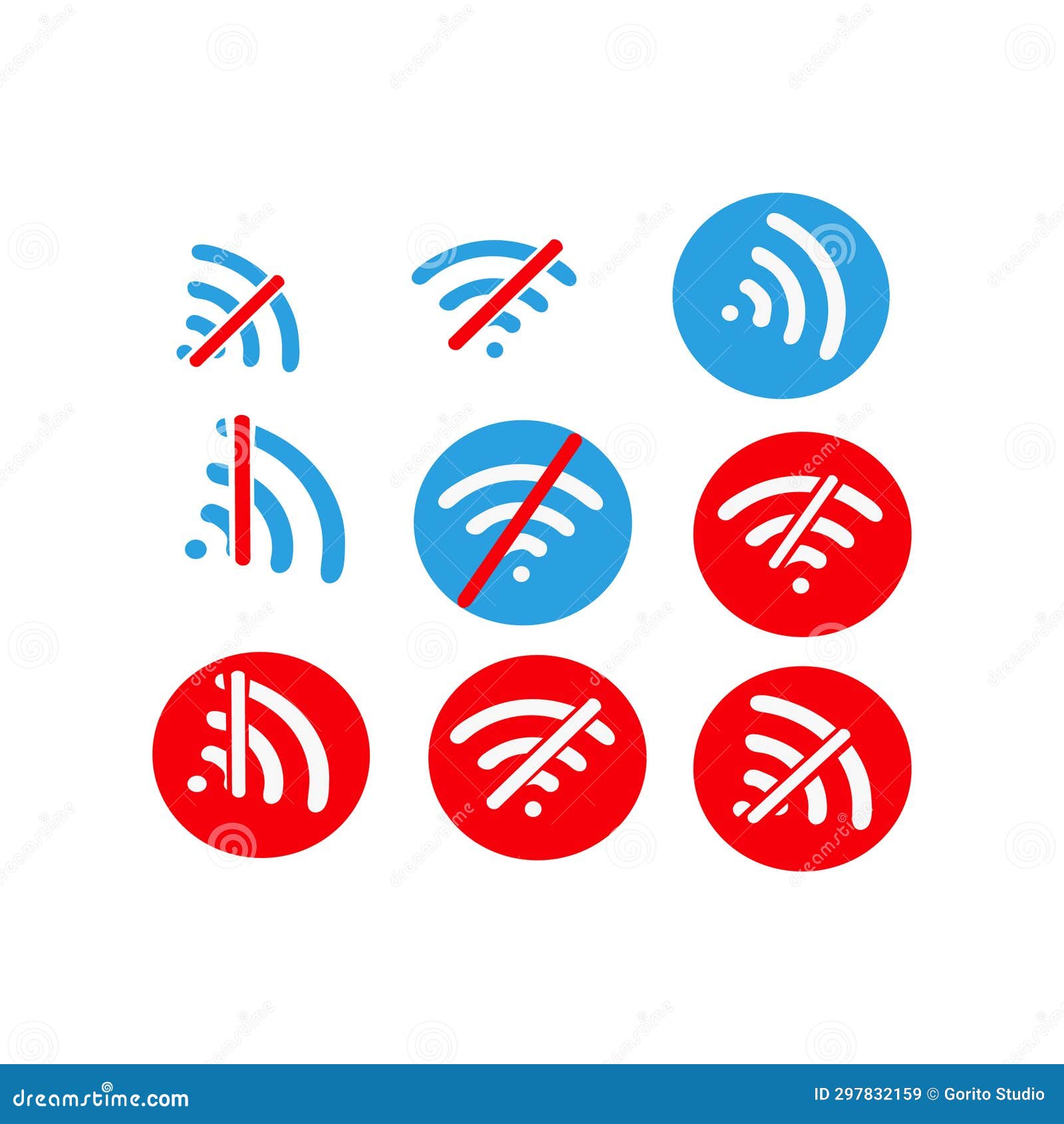 Set of Blue Red Alert Wifi Disconnect Not Working Icon Vector Stock ...