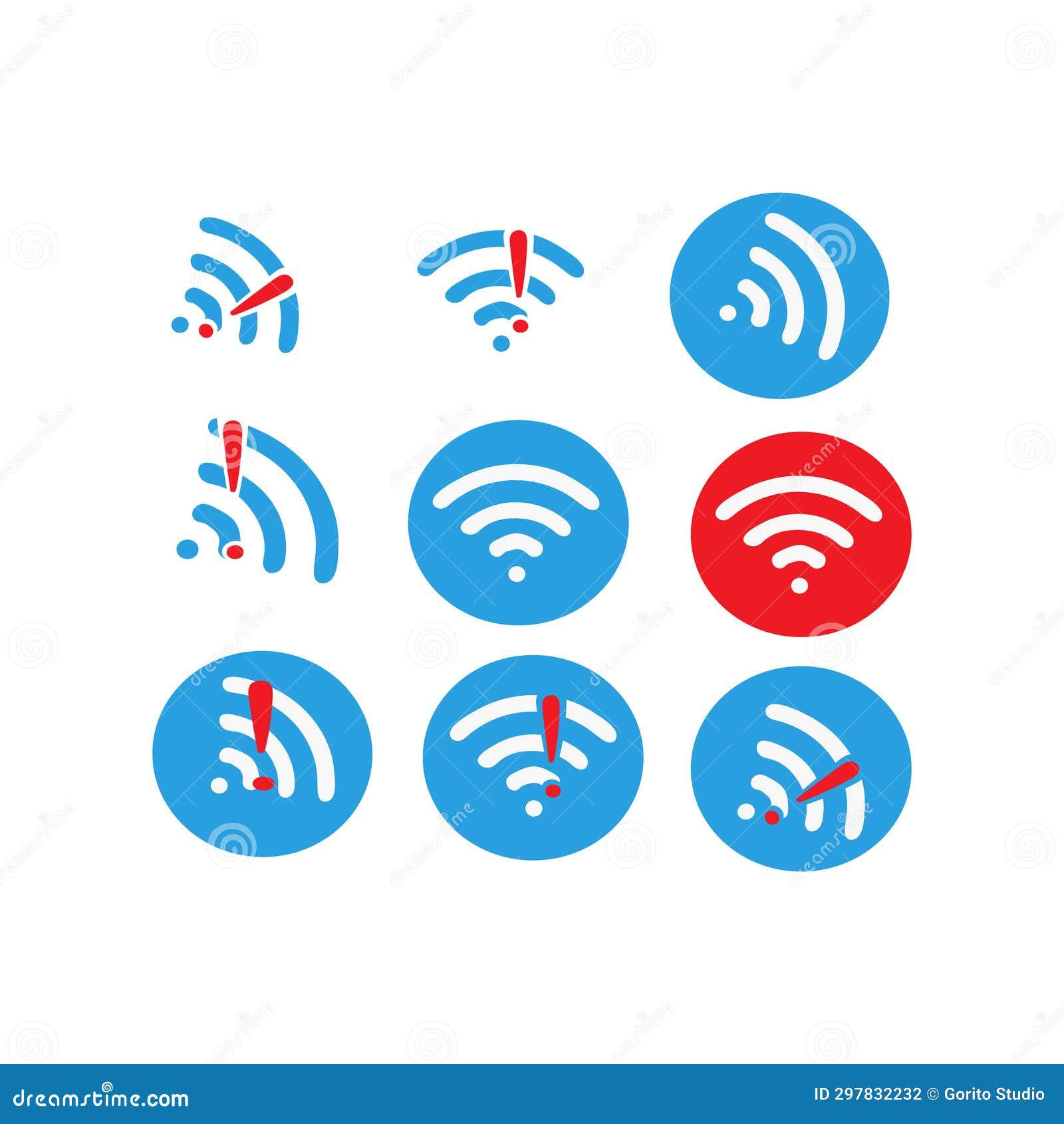 Set of Blue Red Alert Wifi Disconnect Not Working Icon Vector Stock ...