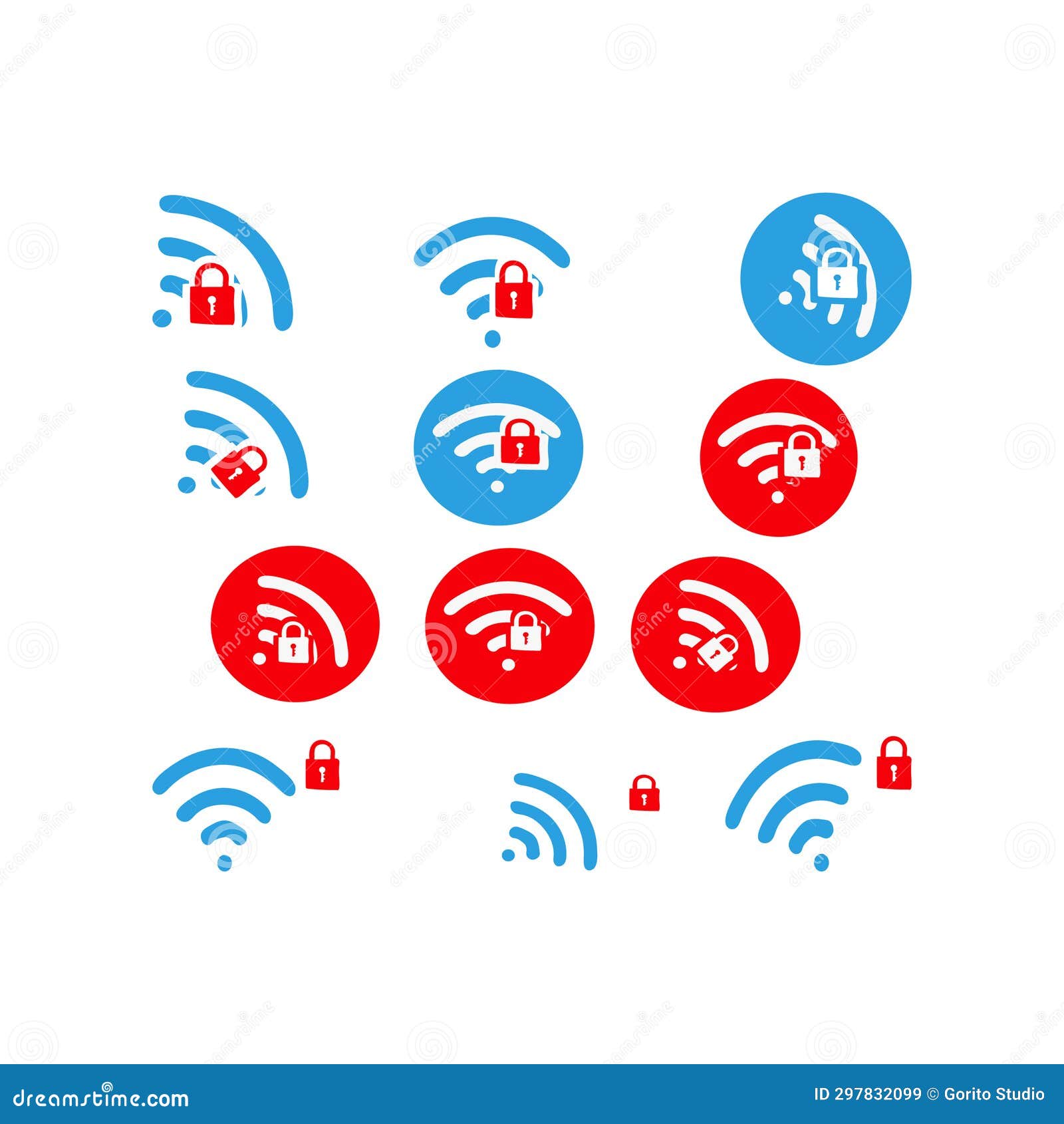 Set of Blue Red Alert Wifi Disconnect Not Working Icon Vector Stock ...