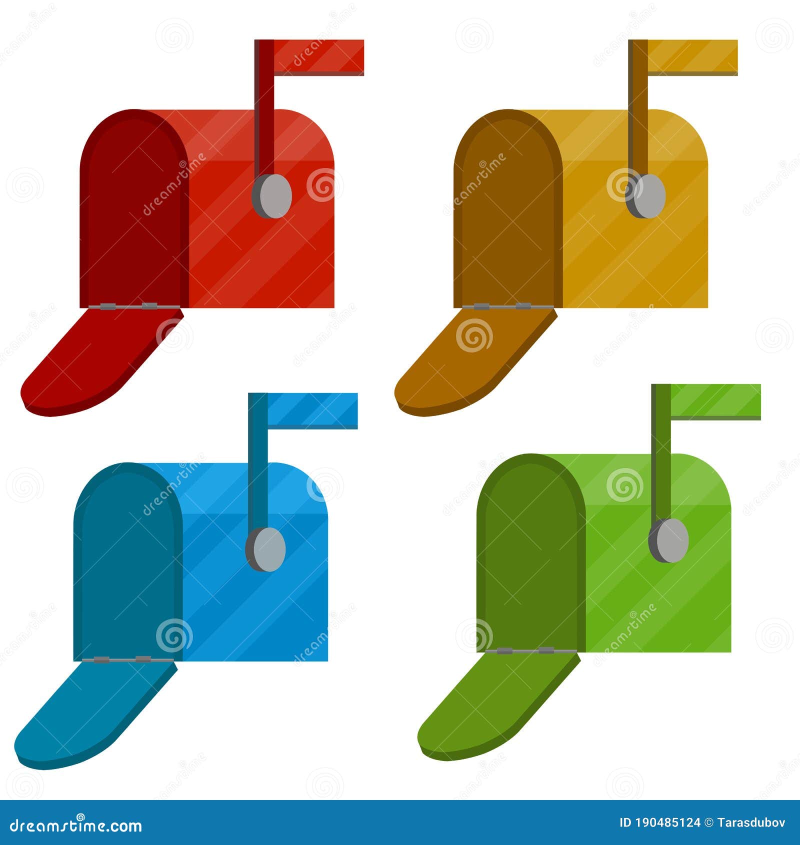 Set of Blue and Red Mailbox. Mail and Message. Cartoon Flat ...