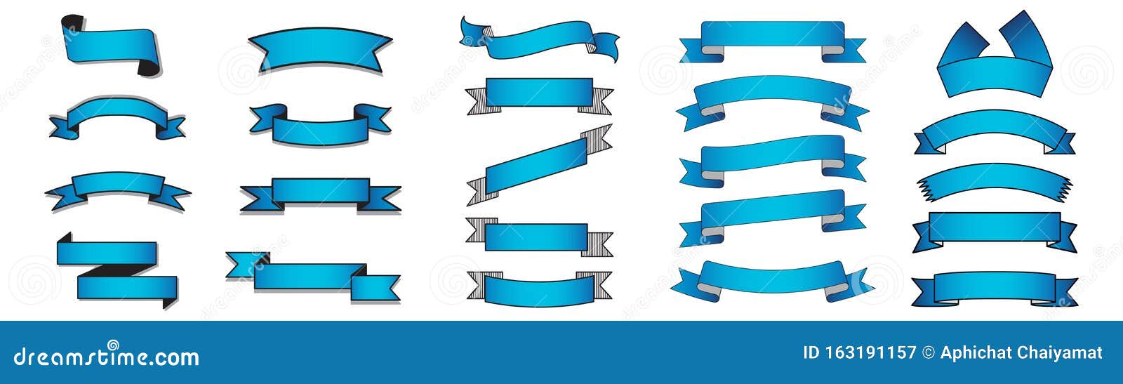 Set of Blue Ribbon Banner Icon Stock Vector - Illustration of empty ...