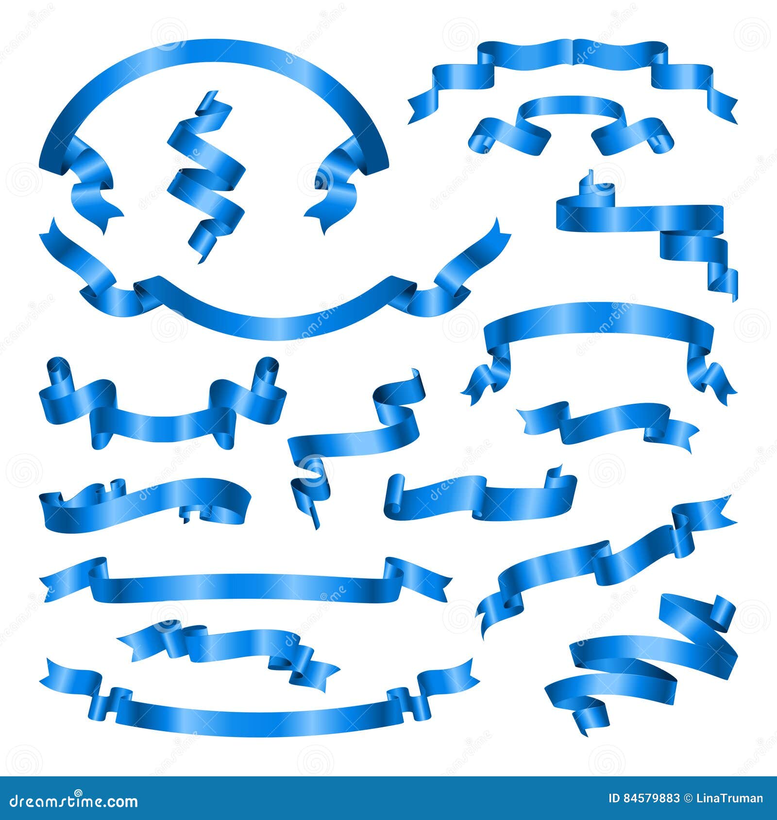 Set of Blue Ribbons. Collection of Banner. Vector Illustration. Stock ...