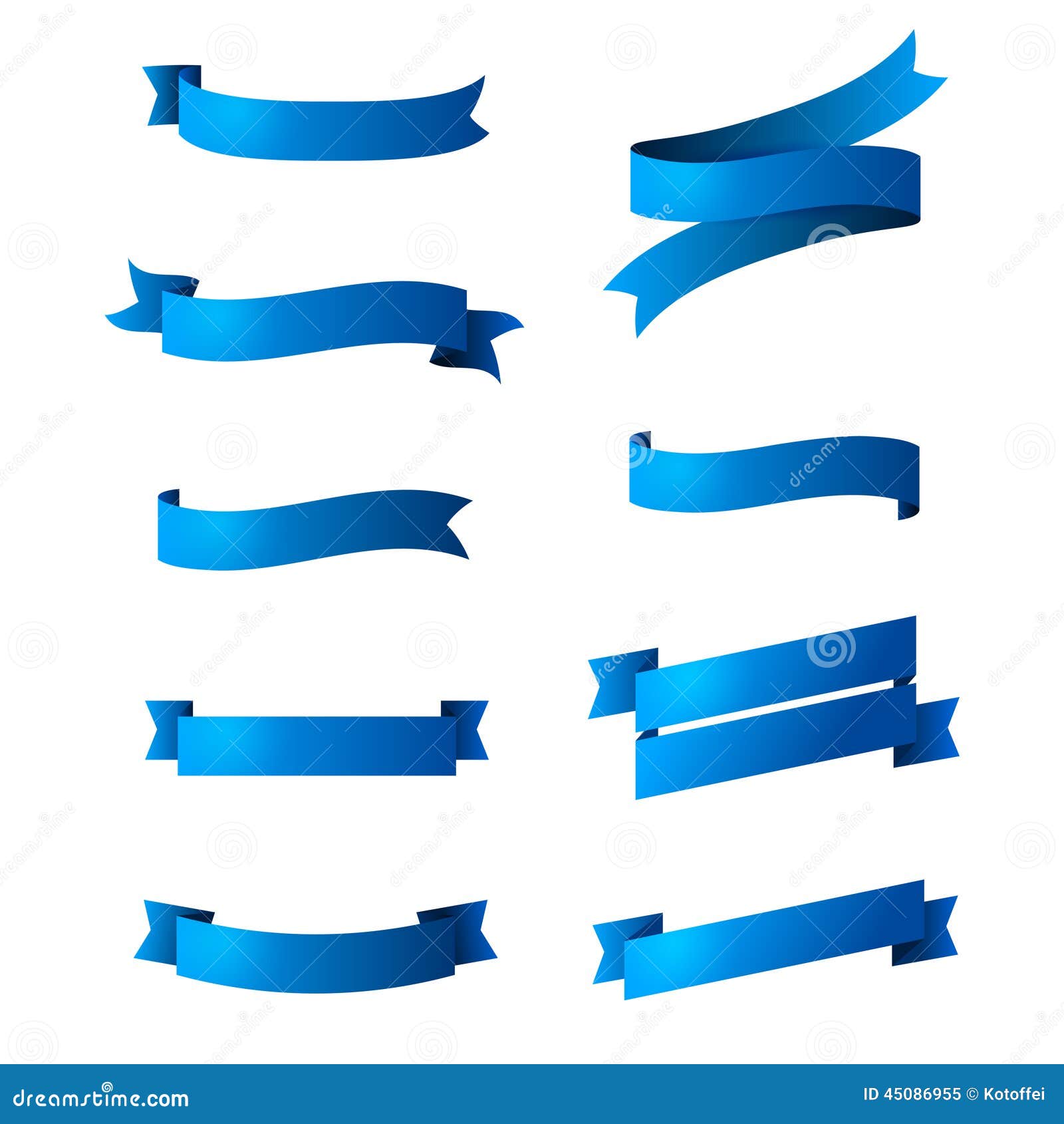 Set of Blue Ribbons Isolated on White Background. Stock Vector ...