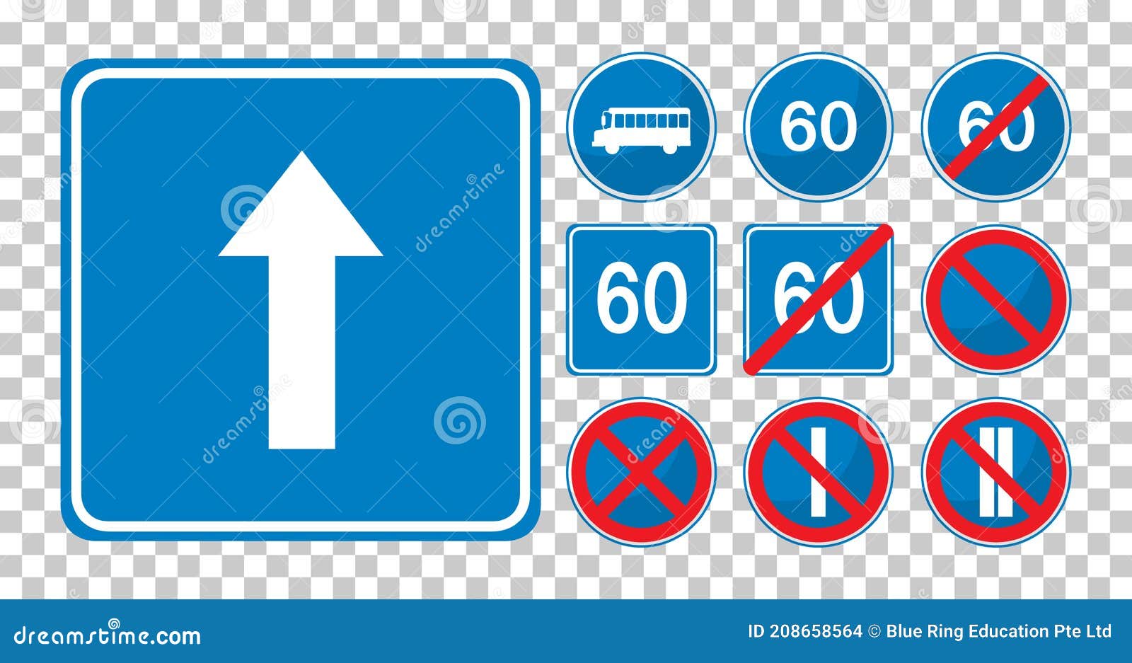 Set of Blue Road Signs Isolated on Transparent Background Stock Vector ...